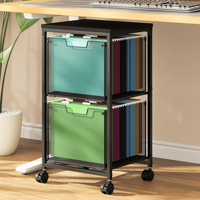 Rolling File Cart with 2 Storage Drawers,Under Desk Storage,Hanging ...