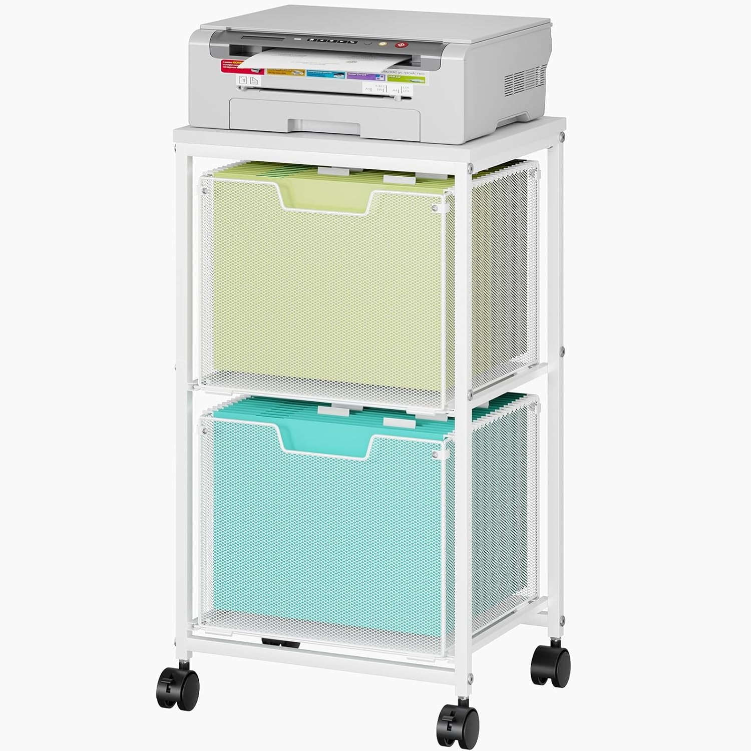 Rolling File Cart with 2 Storage Drawers,Under Desk Storage,Hanging ...