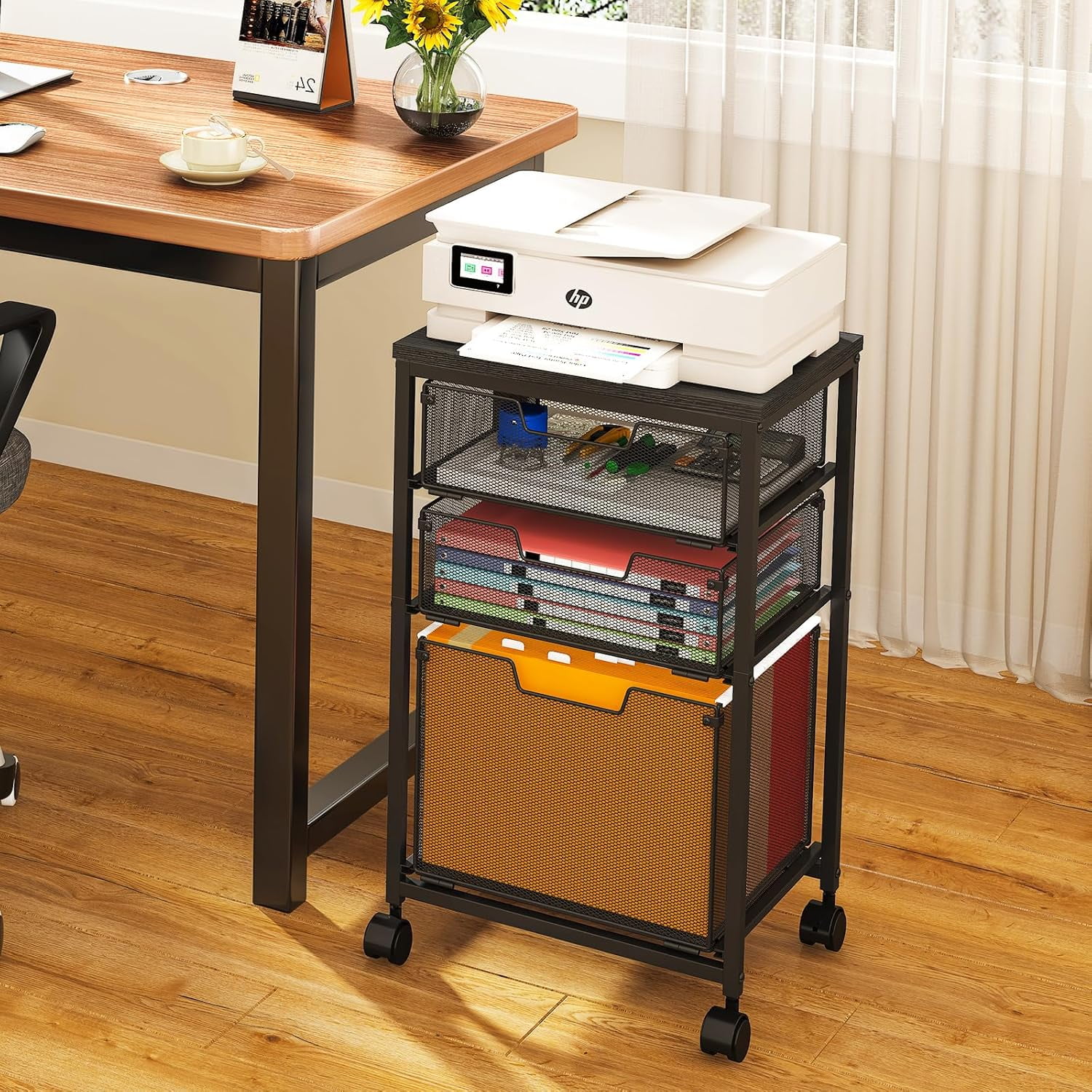 Rolling File Cart with 3 Drawers, Under Desk Storage Mobile Filing ...