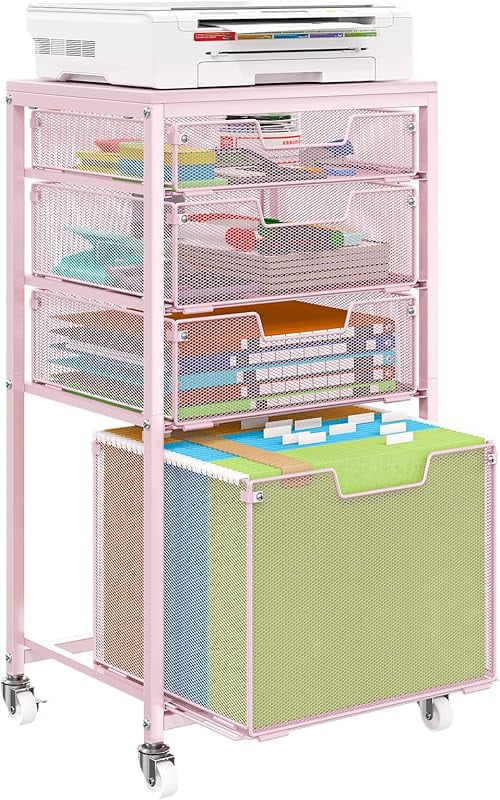 Rolling File Cart with 4 Storage Drawers, Filing Cabinet for Home ...