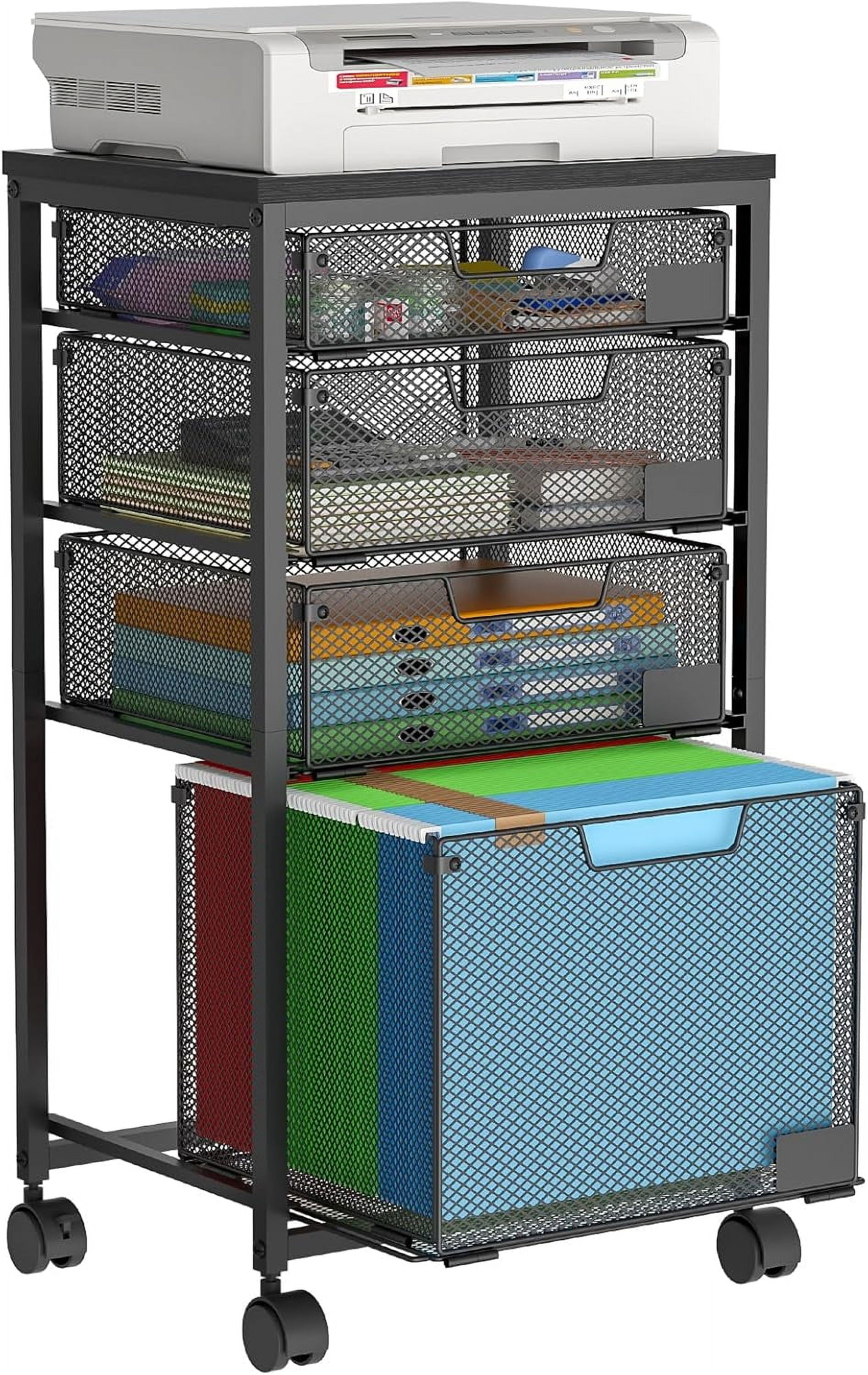 Rolling File Cart with 4 Storage Drawers, Filing Cabinet for Home ...