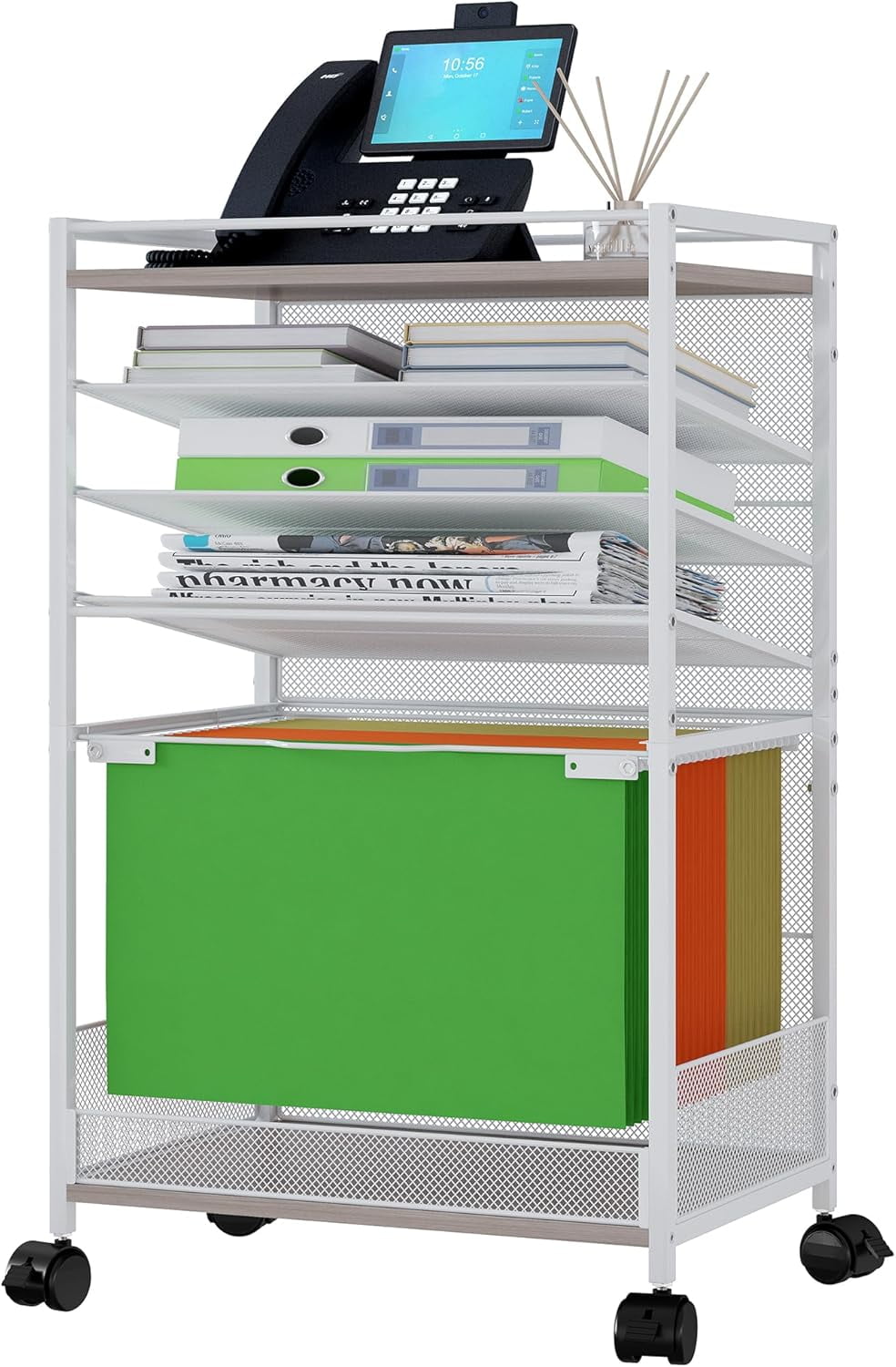 Rolling File Cart, 5 Tier Storage Cart with Pull-Out File Folder Rack ...