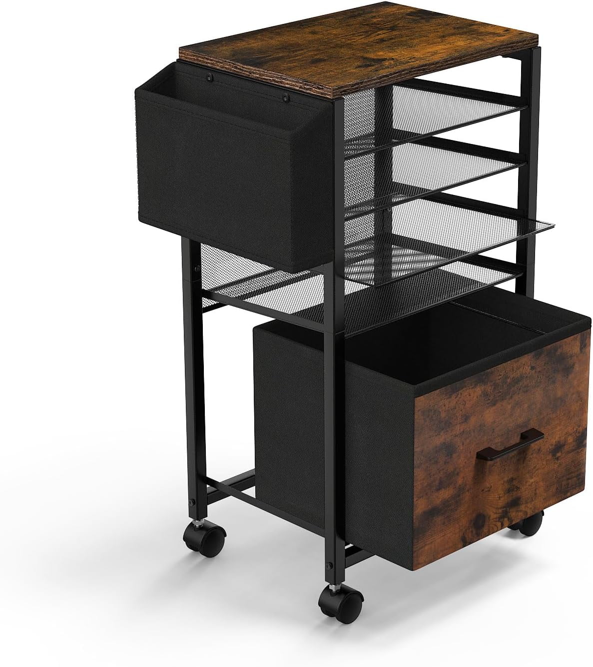 Rolling File Cart, 5-Tiered File Cart with Hanging File Folders on ...