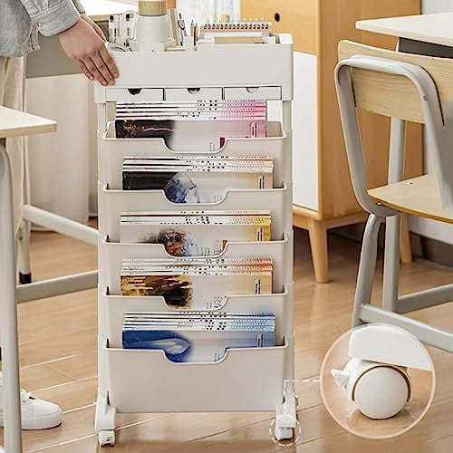 Rolling File Cart 6 Tier File Organizer Cart, 8.07inch Narrow Bookshelf ...