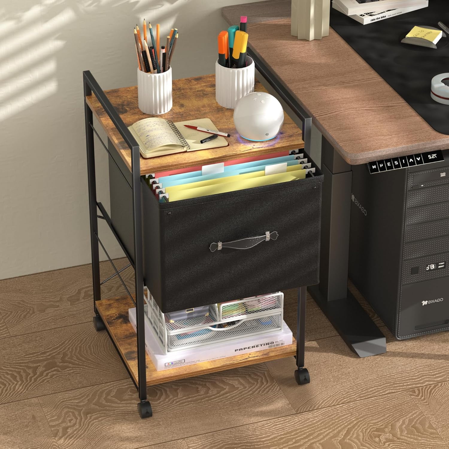 Rolling File Cart with Hanging File Folders, Mobile Desk File Organizer ...