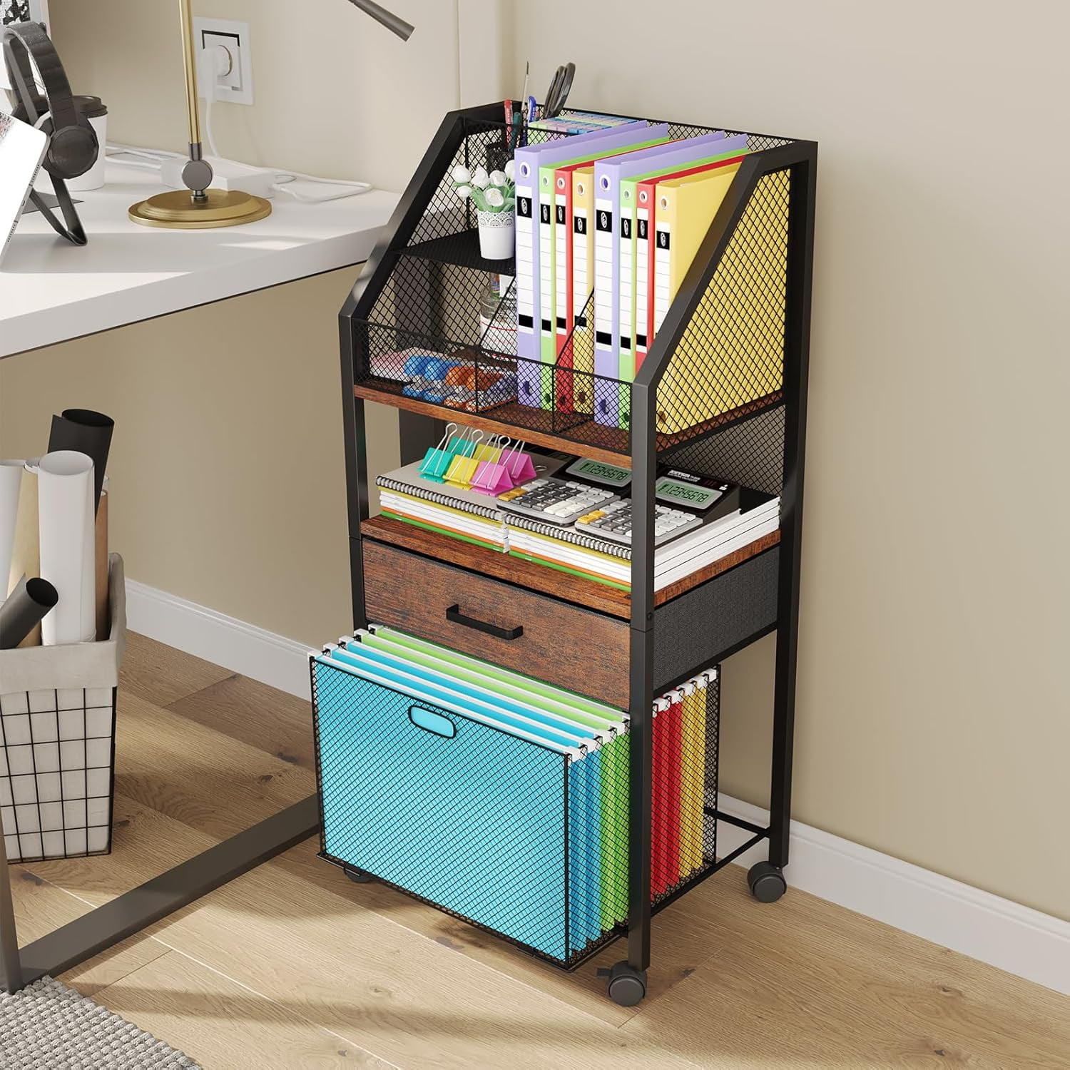 Rolling File Cart with Wheels - Utility Storage Cart with Drawers for ...
