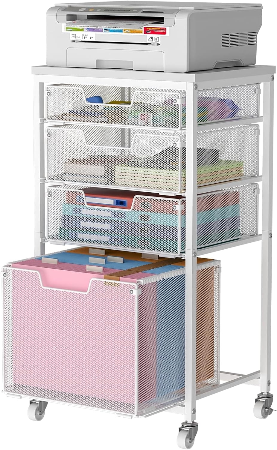 Rolling File Cart with Drawers, Filing Cabinet for Home Office, Hanging ...