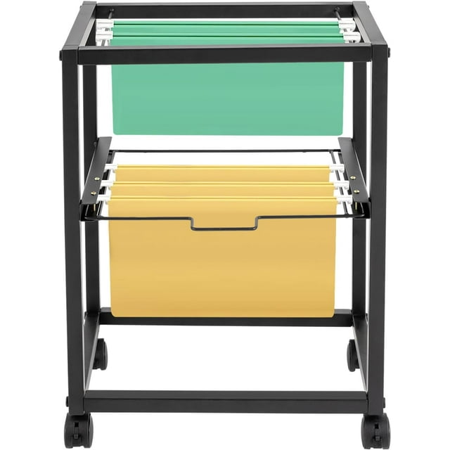 Rolling File Carts with Wheels Hanging Files, 2 Tiers Metal Rolling ...