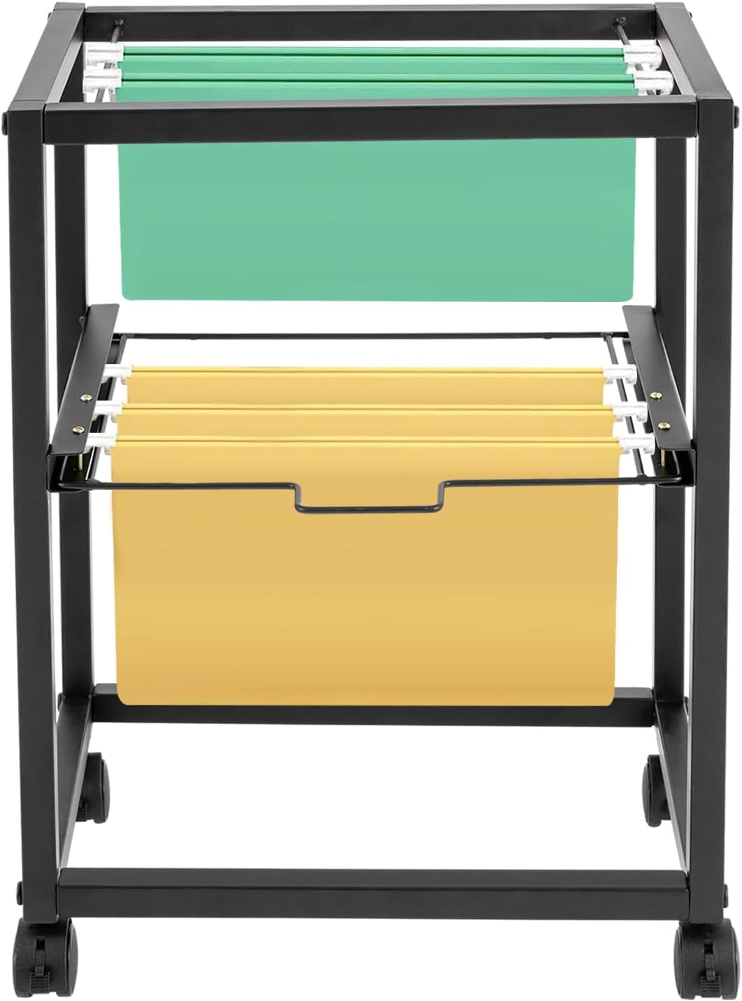 Rolling File Carts with Wheels Hanging Files, 2 Tiers Metal Rolling ...