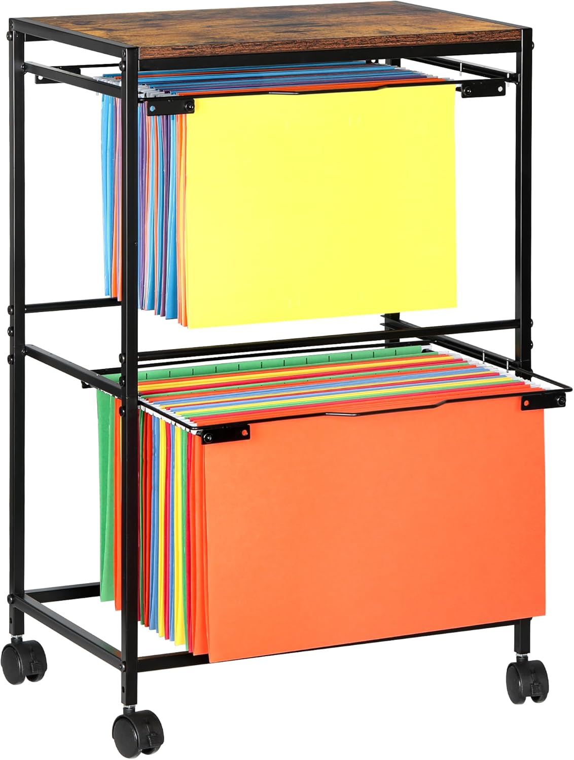 Rolling File Carts with Wheels, 2 Tier Letter Legal Size Hanging Files ...