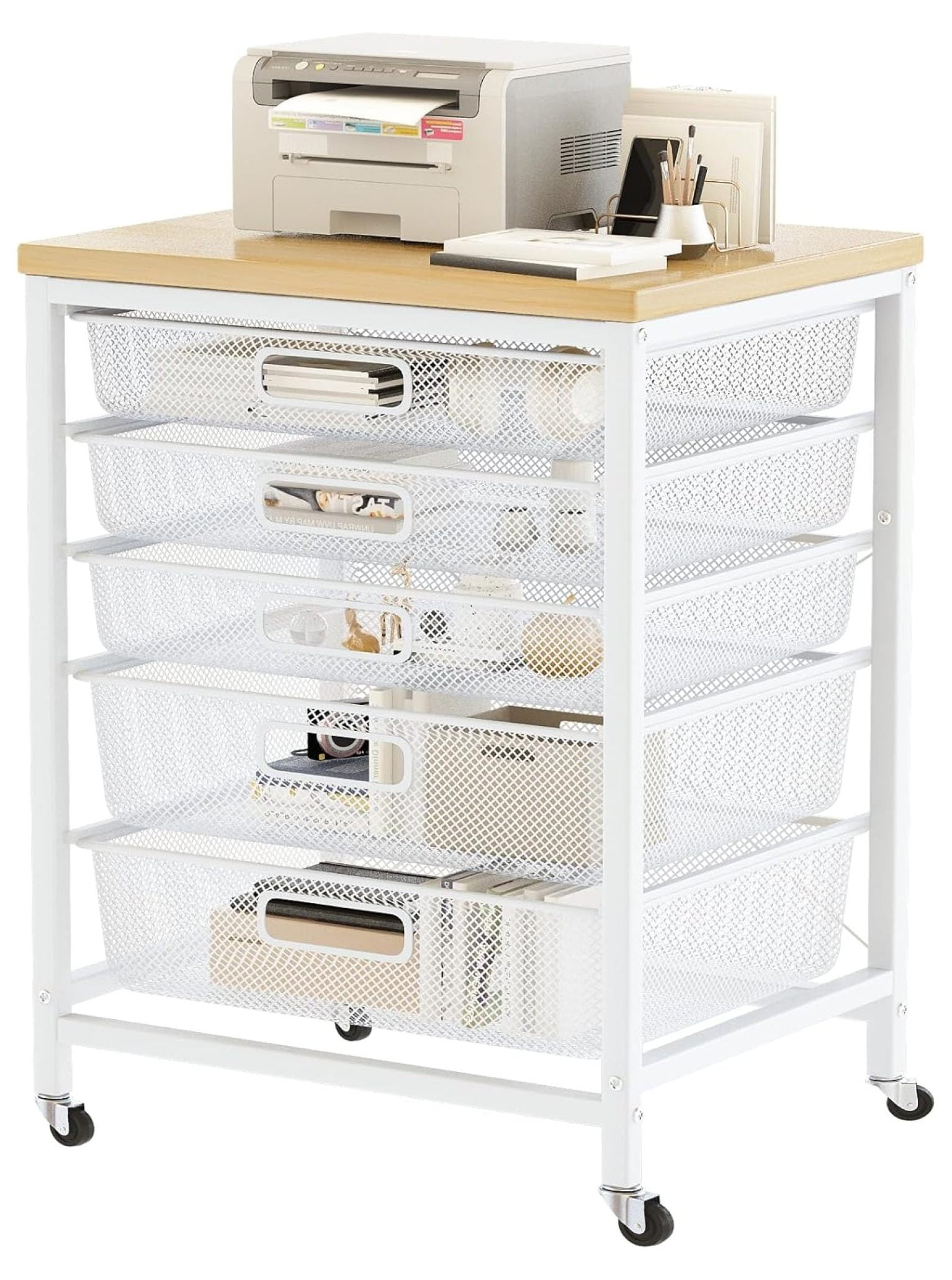 Rolling File Storage Cabinet,5 Drawers Cart Organizer with Lockable ...