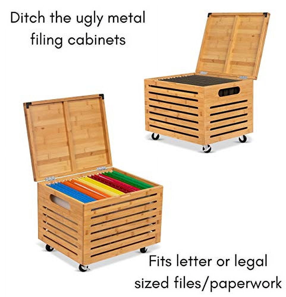Rolling File Storage Organizer Box with Lid (New Version) - Bamboo ...