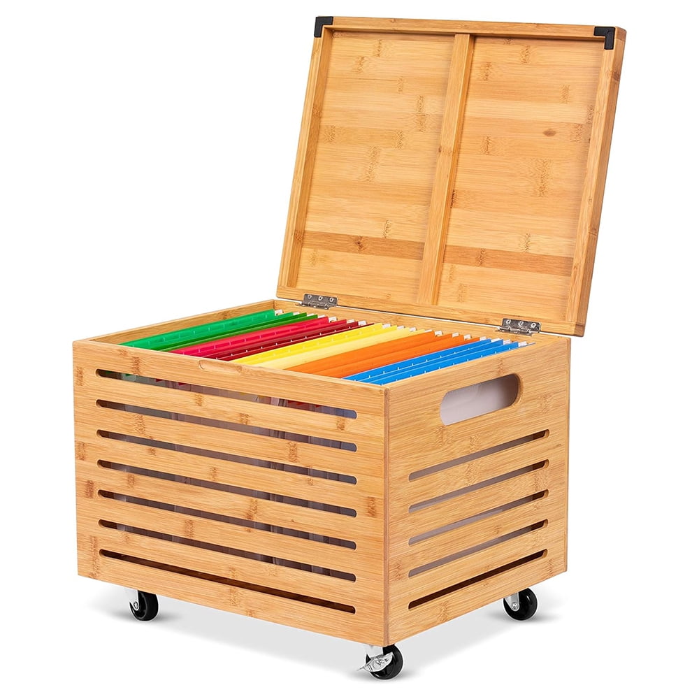 Rolling File Storage Organizer Box with Lid (NEW VERSION) - Bamboo ...