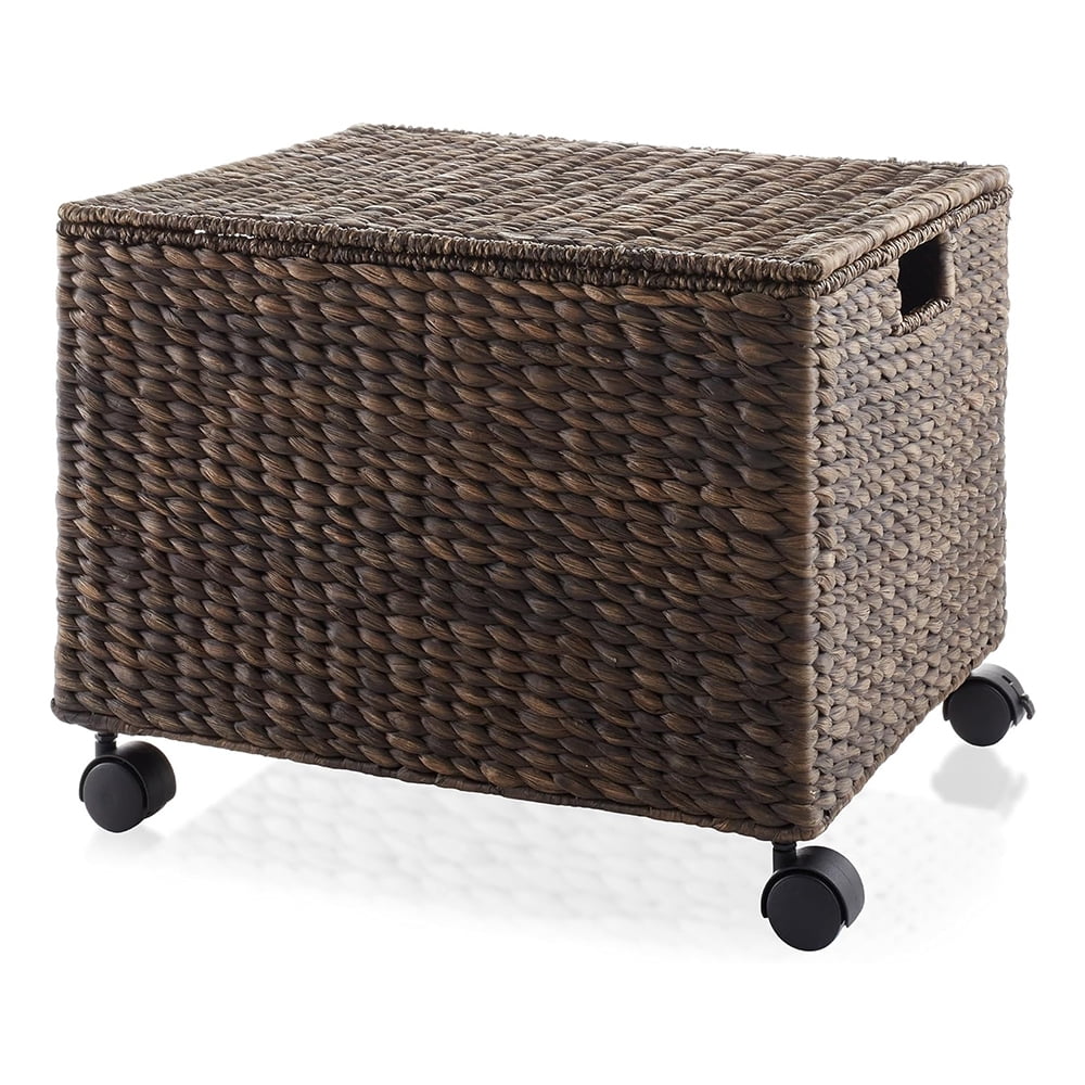 Rolling Filing Cabinet, Water Hyacinth File Organizer with Lid and ...