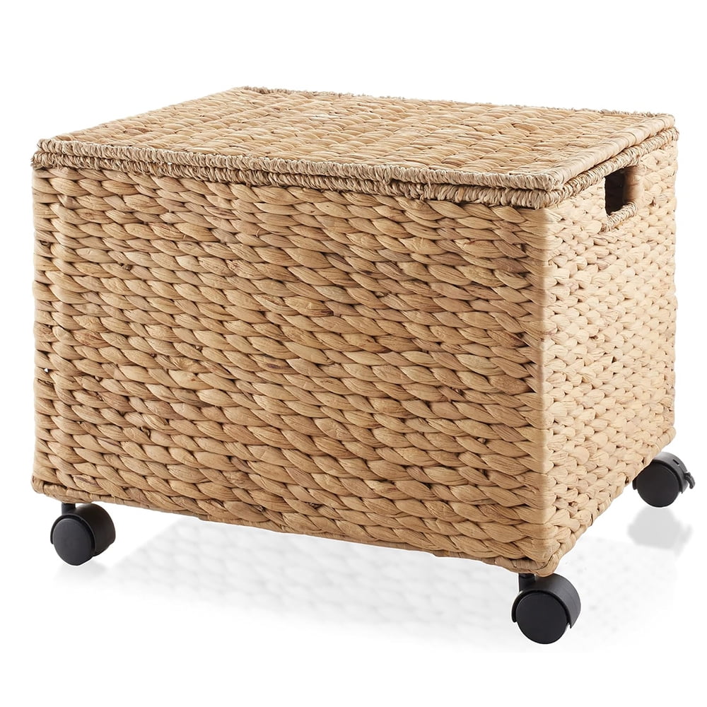 Rolling Filing Cabinet, Water Hyacinth File Organizer with Lid and ...