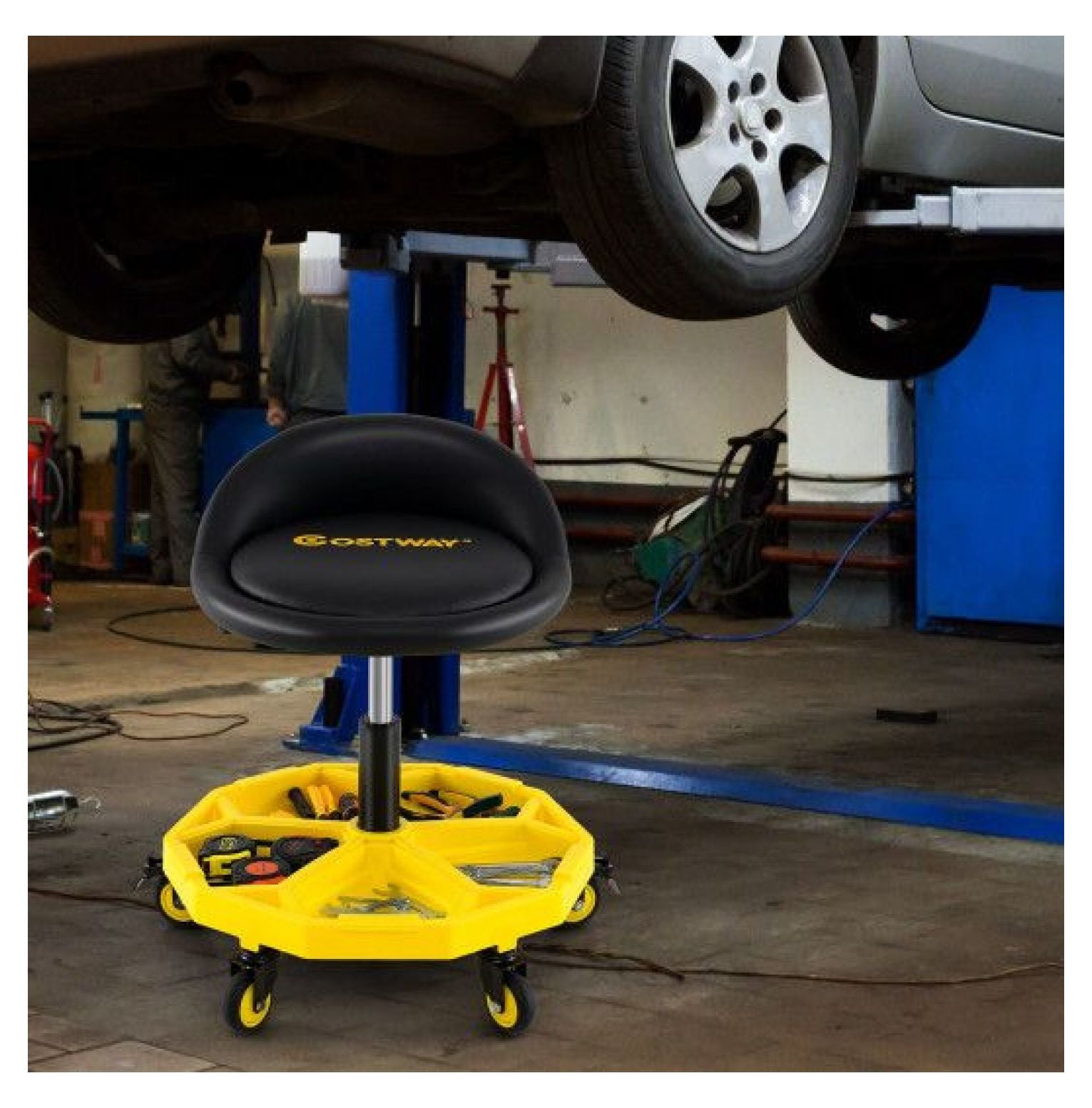 Rolling Garage Stool Height Adjustable 20-25 Inch - Mechanic Tool Stool with Tray - Heavy Duty ...