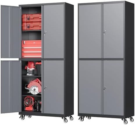 Rolling Garage Storage Cabinet, Heavy Duty Metal Storage Cabinet with ...