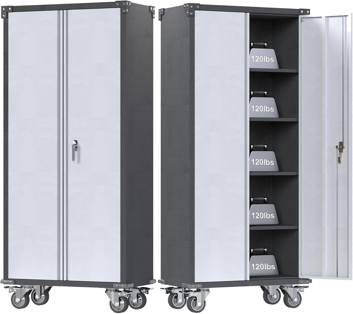 Rolling Garage Storage Cabinet with Locking Door and Shelves, 71''H ...