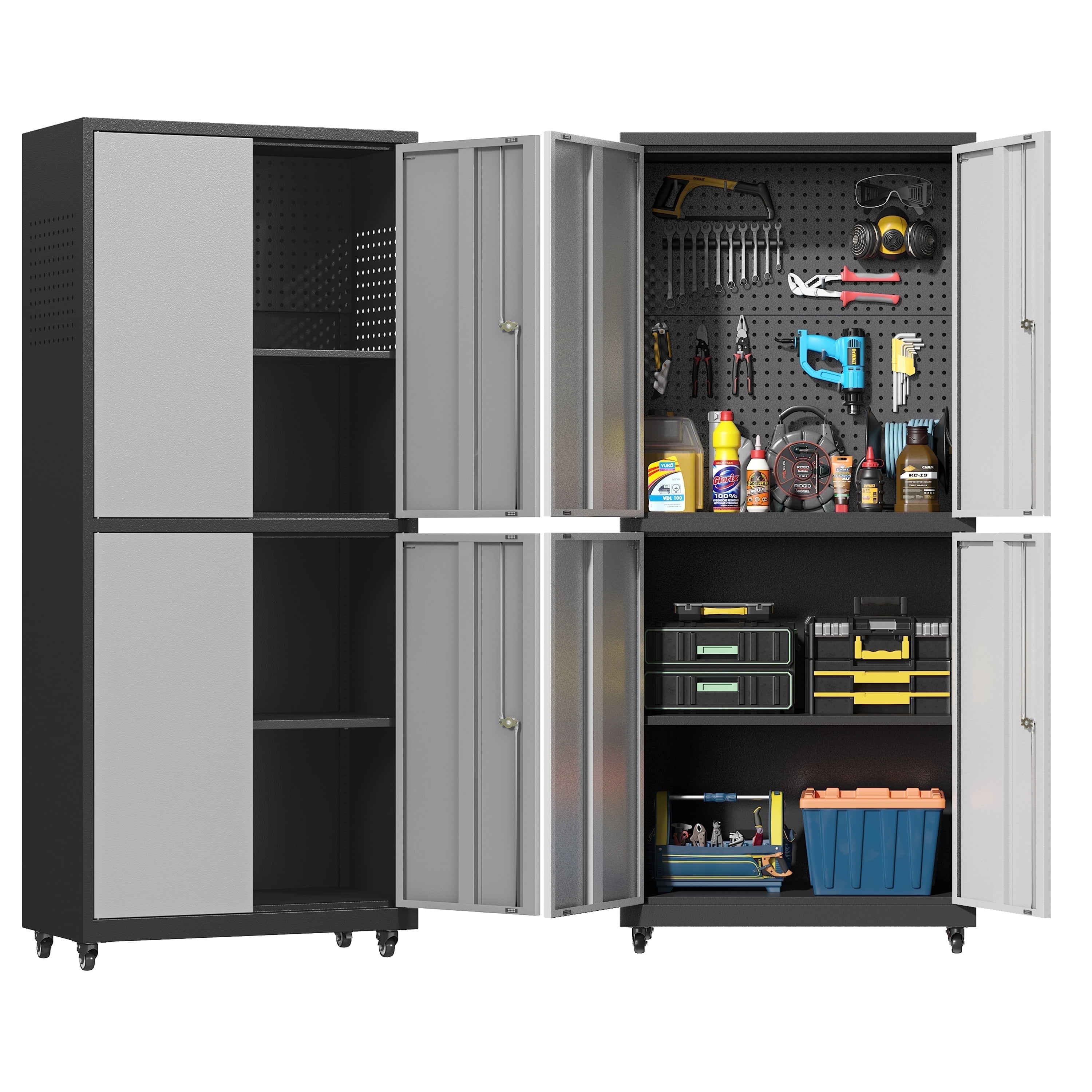 Kooyon Rolling Garage Storage Cabinet, Metal Tool Cabinet with Pegboard ...