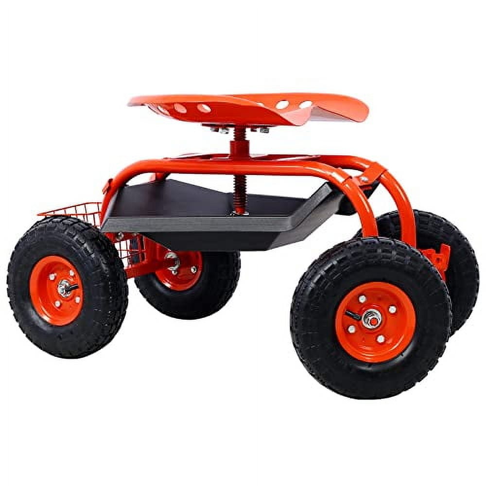 Rolling Garden Cart with 4 Wheels Tool Tray Basket Adjustable Height ...