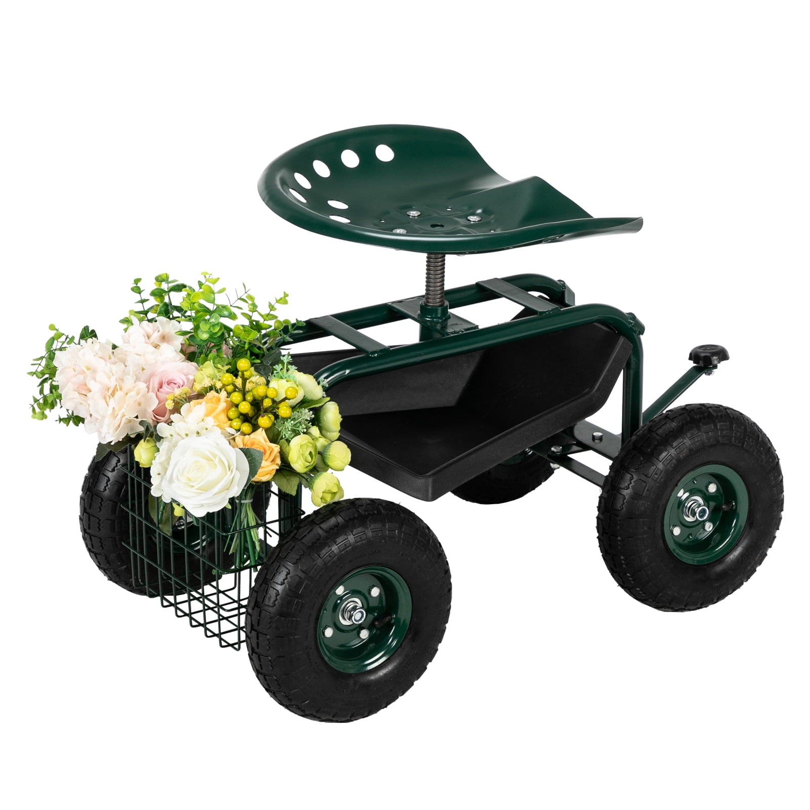 Rolling Garden Cart with 360° Swivel Seat and Storage - Garden Seat ...