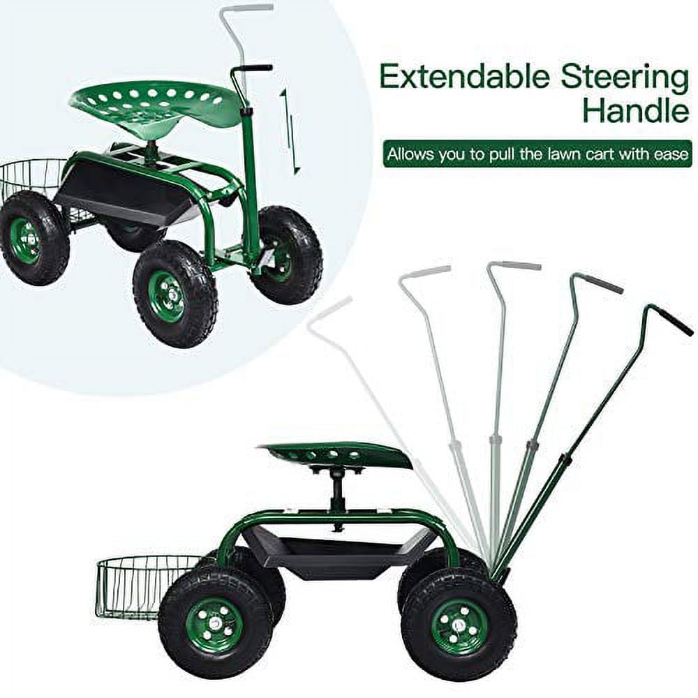 Rolling Garden Cart with Seat, Heavy Duty Gardening Scooter w/ Wheels ...
