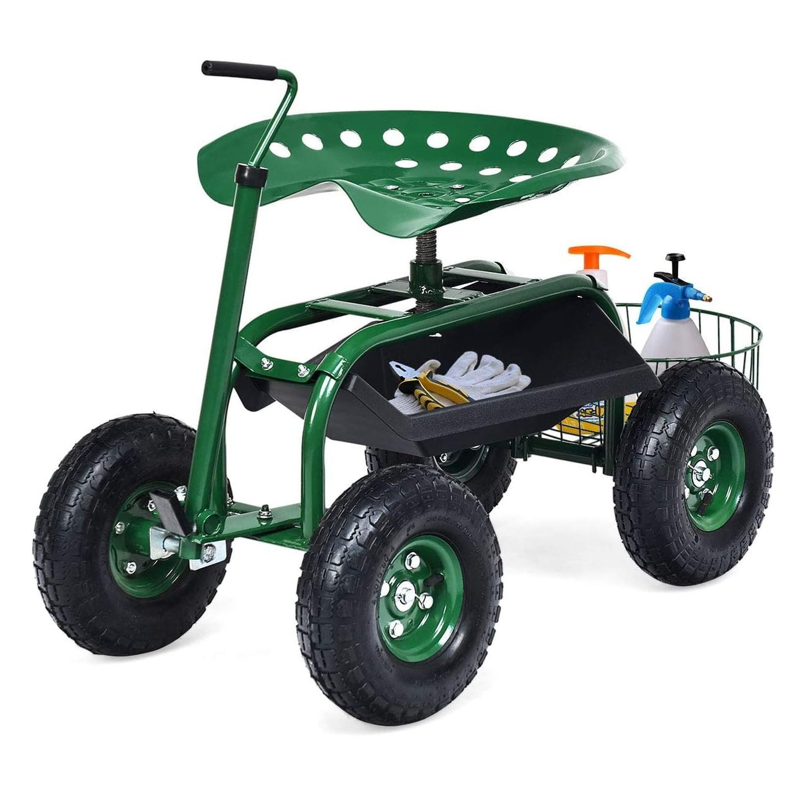 Rolling Garden Cart with Seat, Heavy Duty Gardening Scooter w/Wheels ...