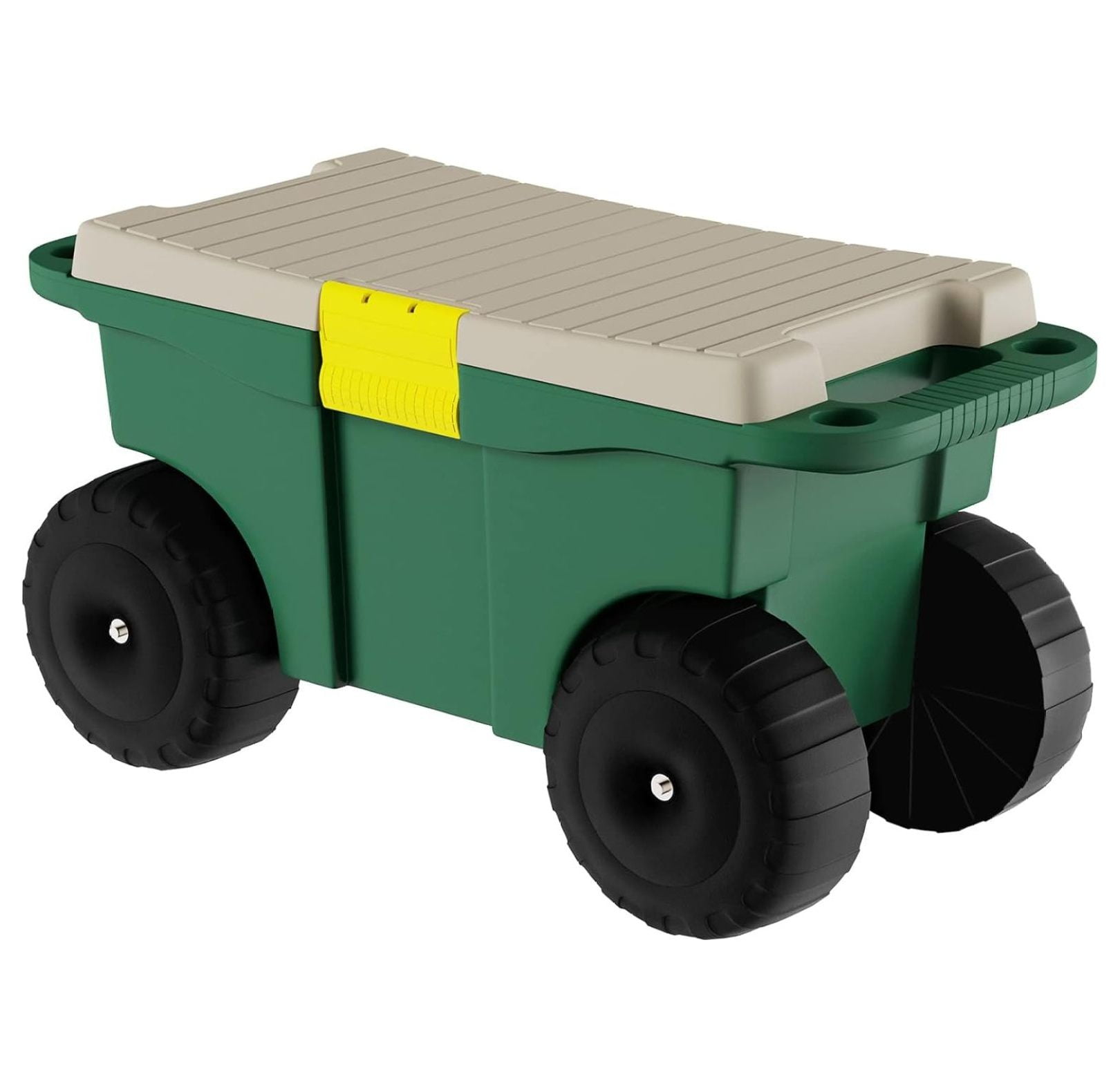 Rolling Garden Cart with Seat - Plastic Storage with Bench and Interior ...