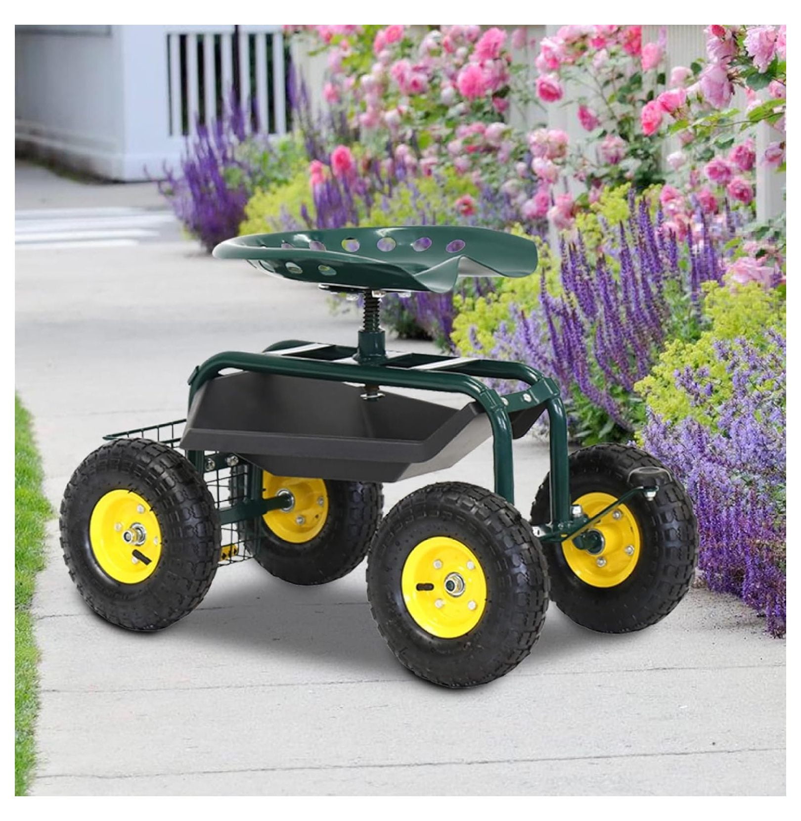 Rolling Garden Seat with Wheels - Outdoor Garden Cart with Seat, Garden ...