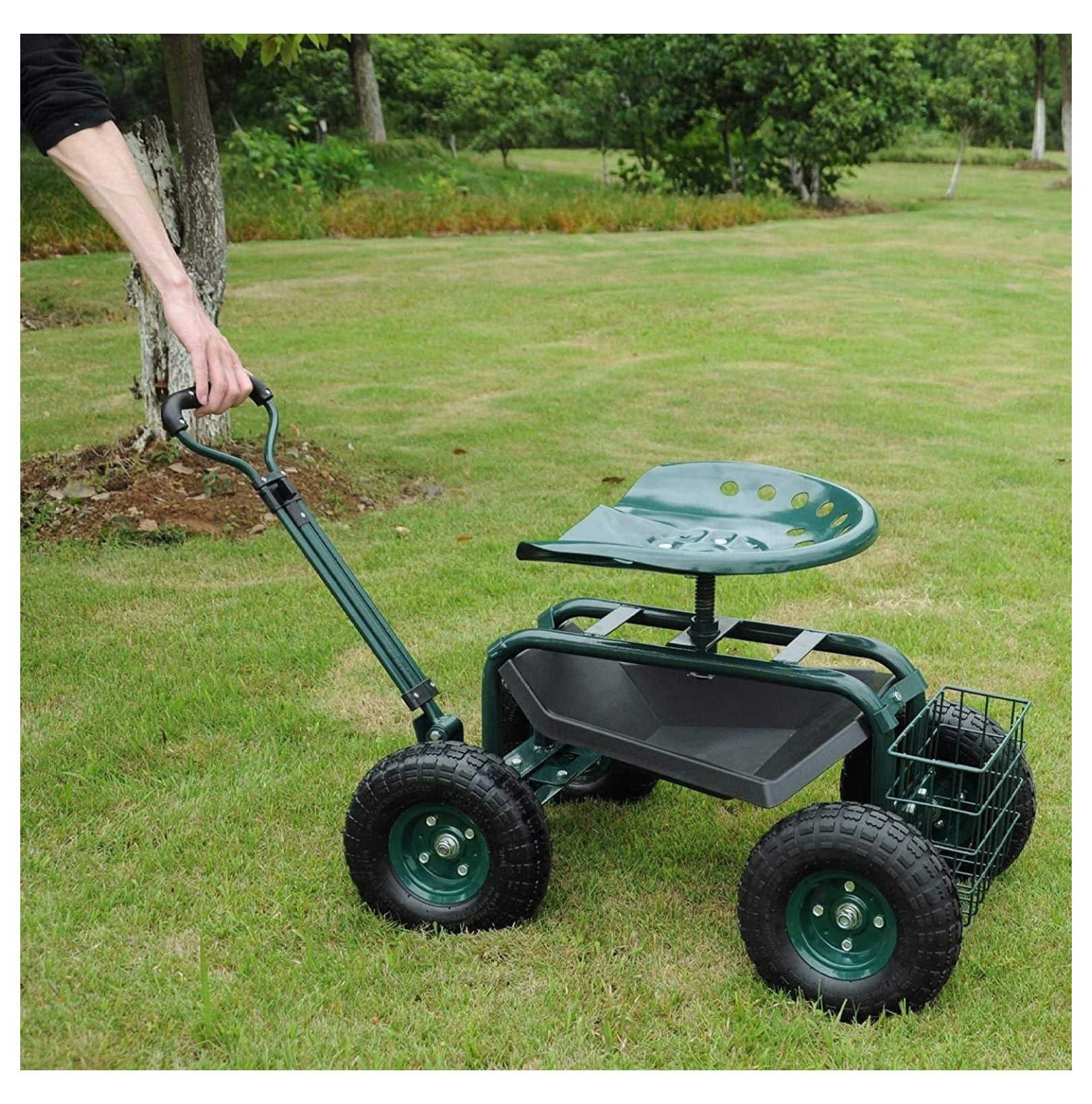 Rolling Garden Steerable Tool Cart Scooter with Extendable Steer Handle ...