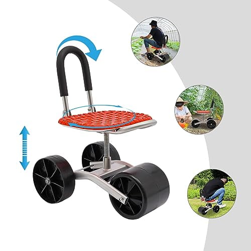 Rolling Garden Work Seat with Wheels, Rotatable Seat, Adjustable Height ...