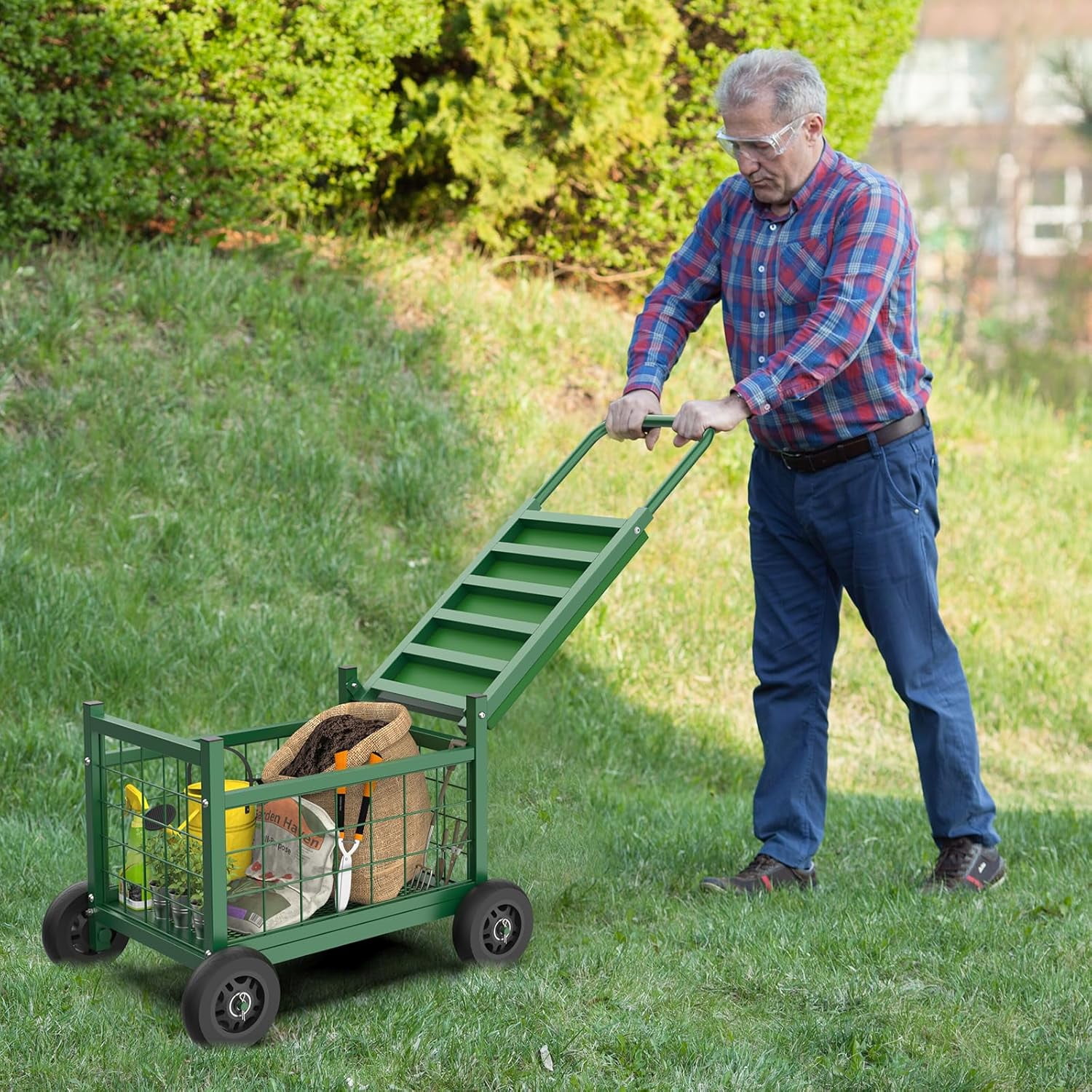 Rolling Garden Work Seat with Wheels, Upgraded Heavy Duty Gardening ...