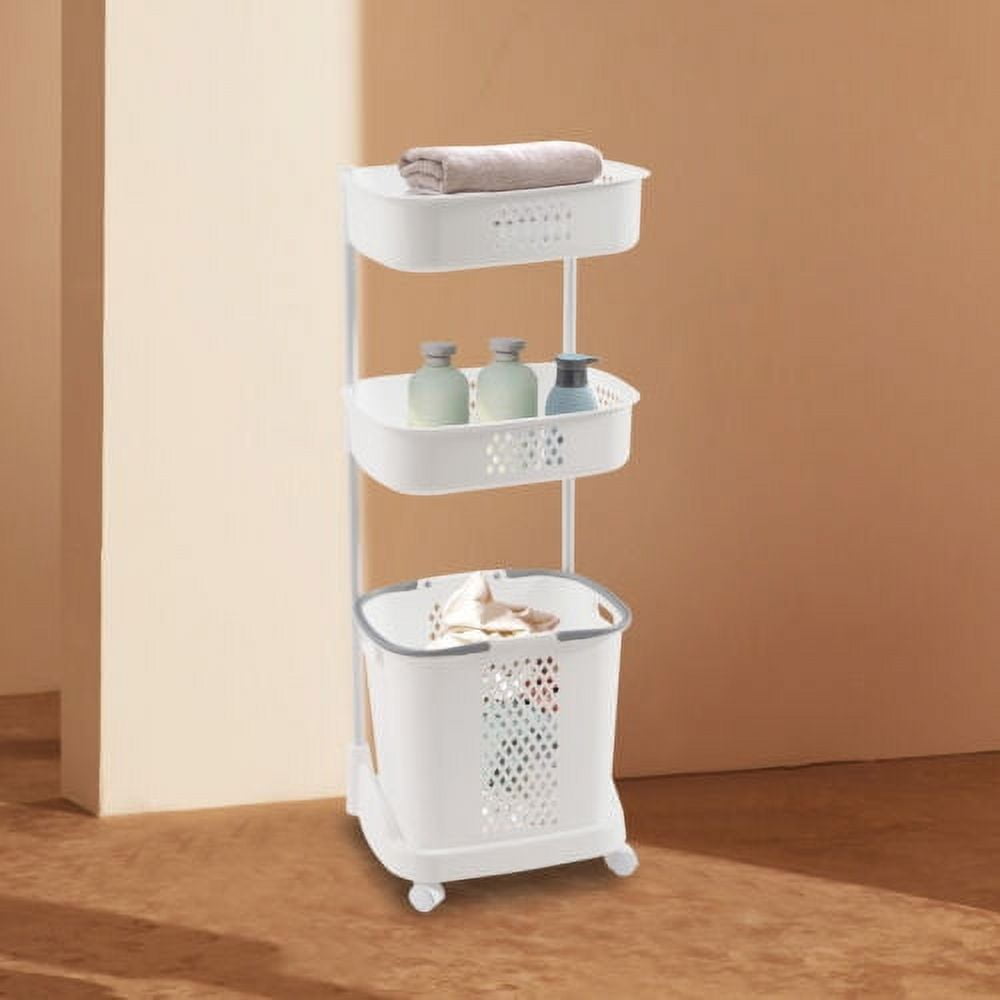 Rolling Garment Organizer Laundry Cart on Wheels 3 Tiers Rack Hamper ...