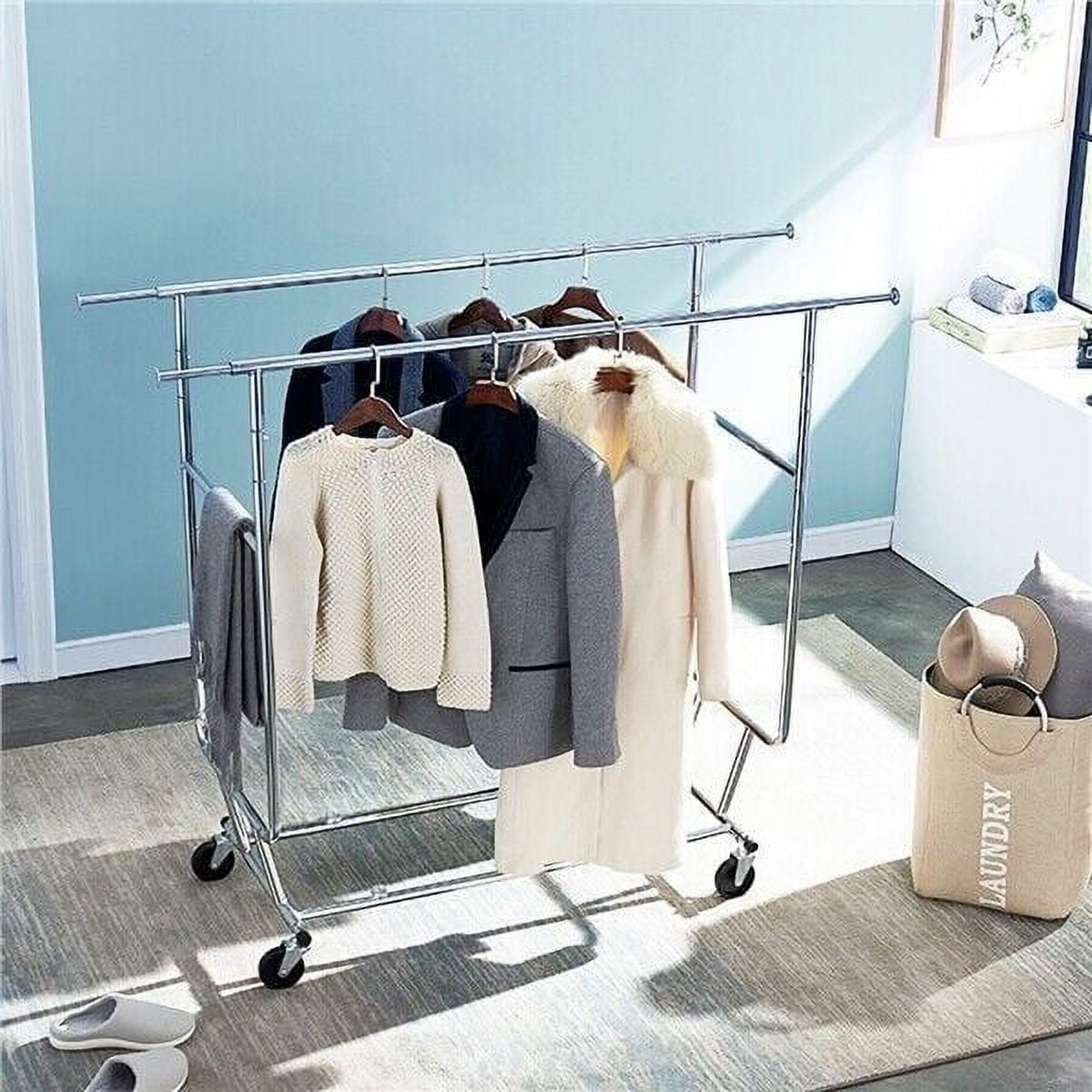 Rolling Garment Rack Double Rail Clothing Bar Retail Display Hanger ...