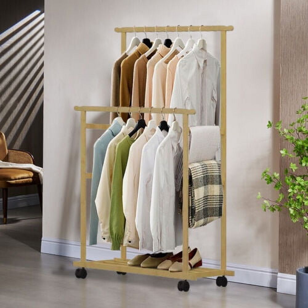 Rolling Garment Rack Double Rods Clothes Hanging Wardrobe Rack Storage ...