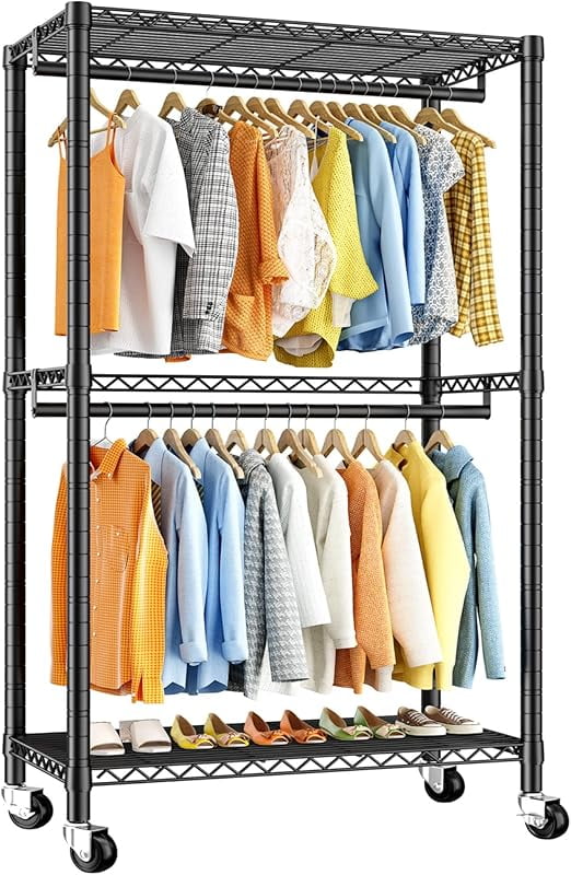 Rolling Garment Rack Heavy Duty Clothes Racks on Wheels Adjustable ...