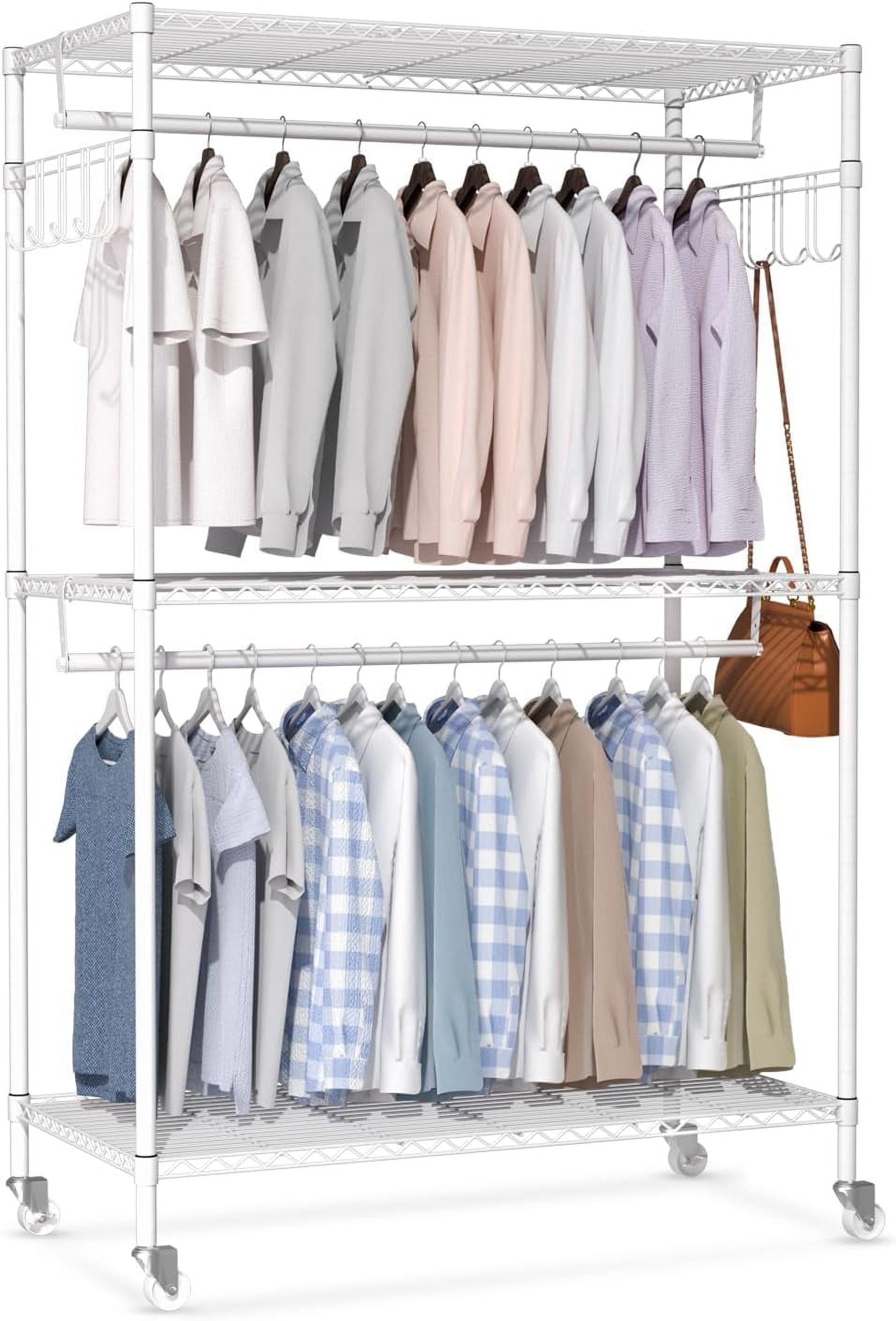 Rolling Garment Rack, Heavy Duty Clothing Racks for Hanging Clothes ...