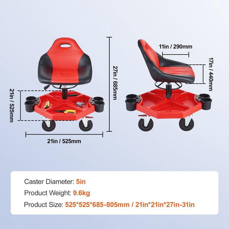 Rolling Gear Seat, 300LBS Capacity, 19"-24" Height Adjustable, Mobile ...