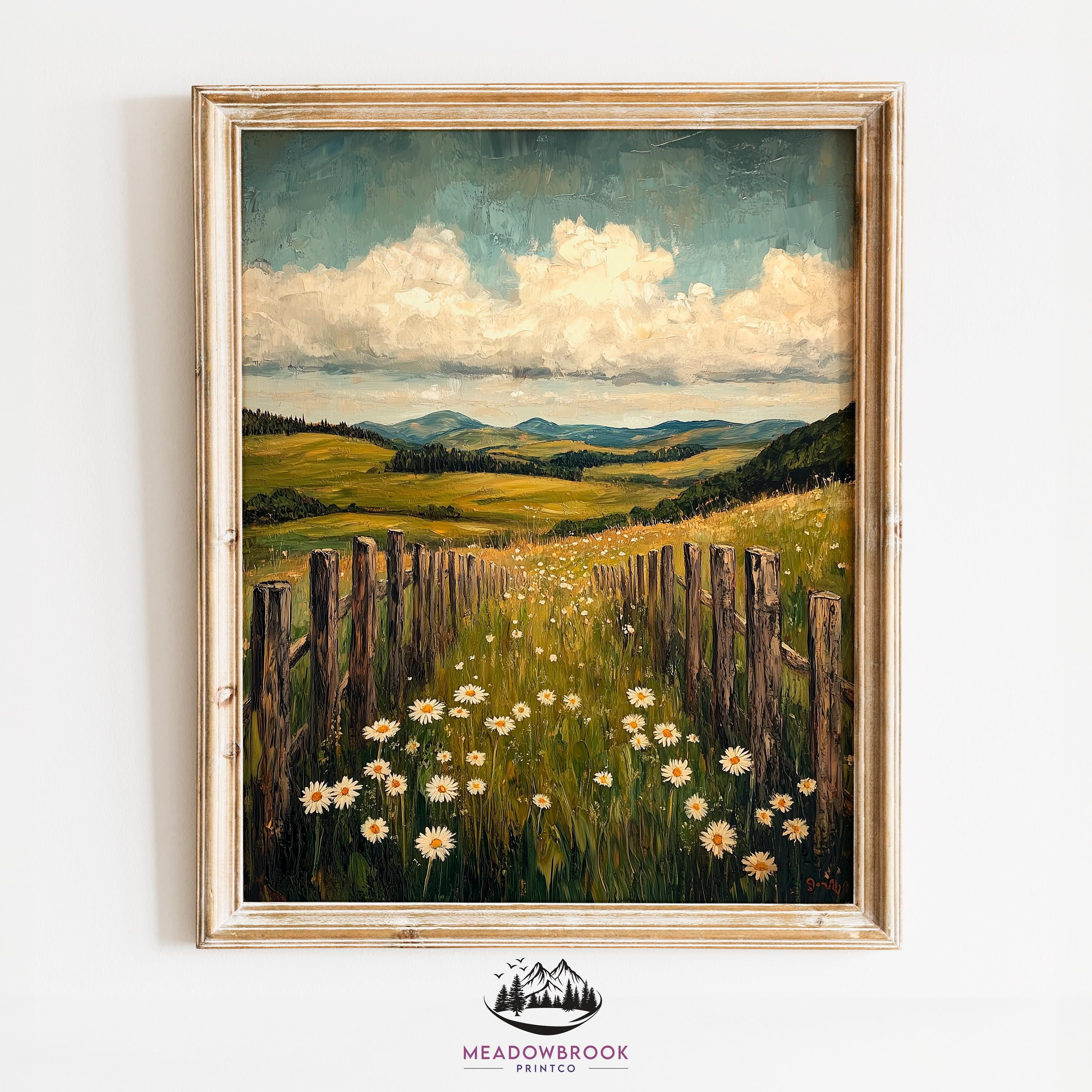 Rolling Green Countryside - Spring Wildflower Landscape, Rustic ...