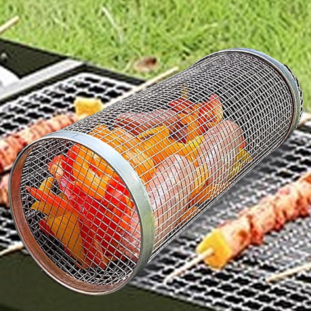 Rolling Grill Basket Cylinder Barbecue Basket Stainless Steel Net Rack ...