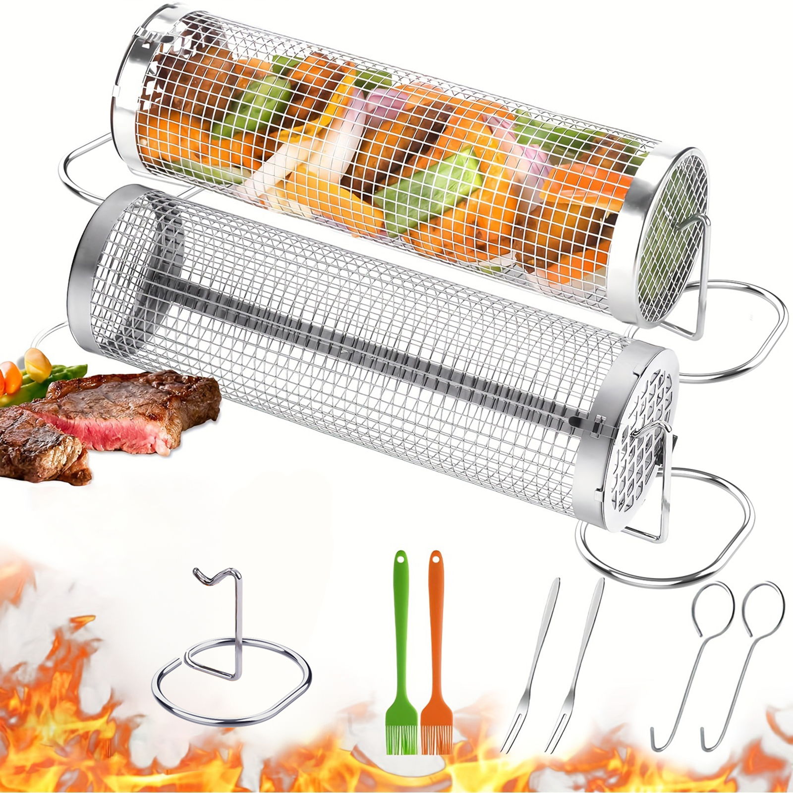 Grillaholics Stainless Steel Vegetable Grill Basket with Built-In ...