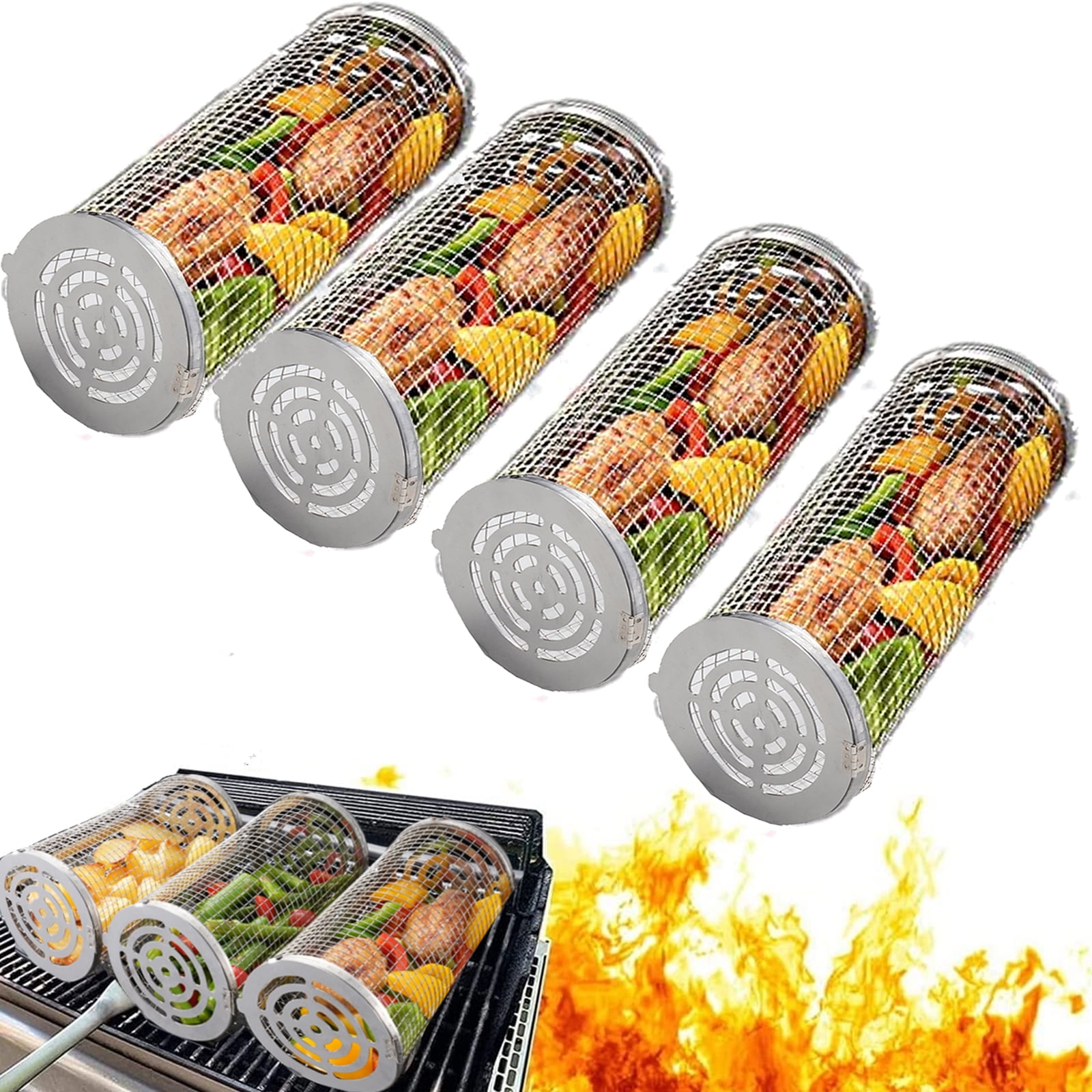 Rolling Grilling Basket - Stainless Steel BBQ Grill Mesh for Vegetables ...