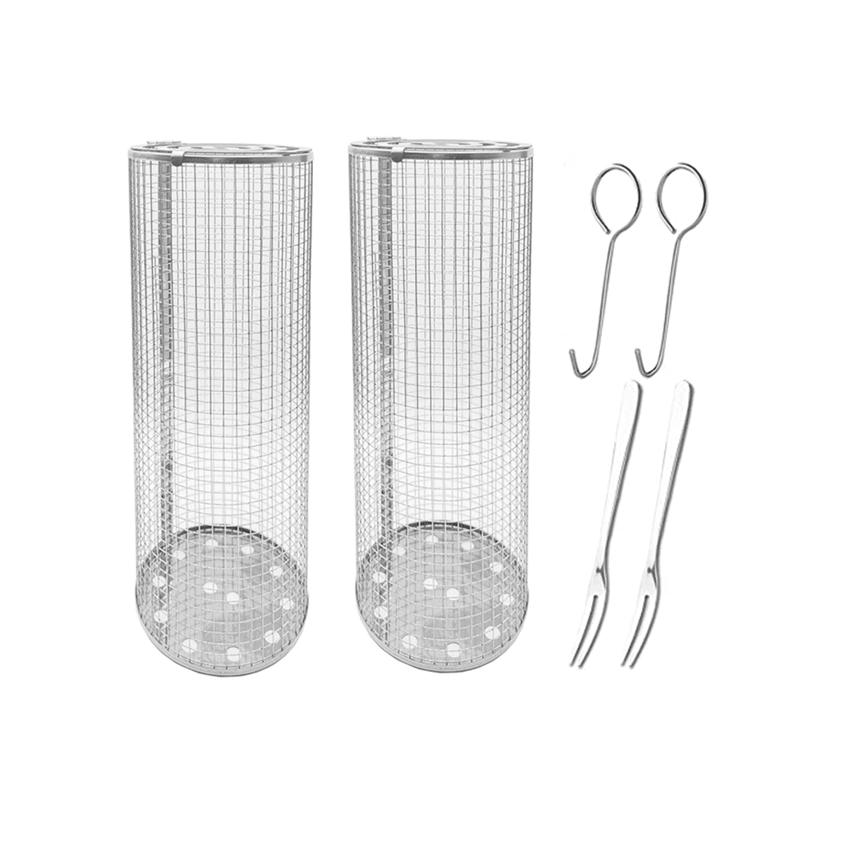 Rolling Grilling Baskets Outdoor Grill BBQ Net Tube Stainless Steel ...