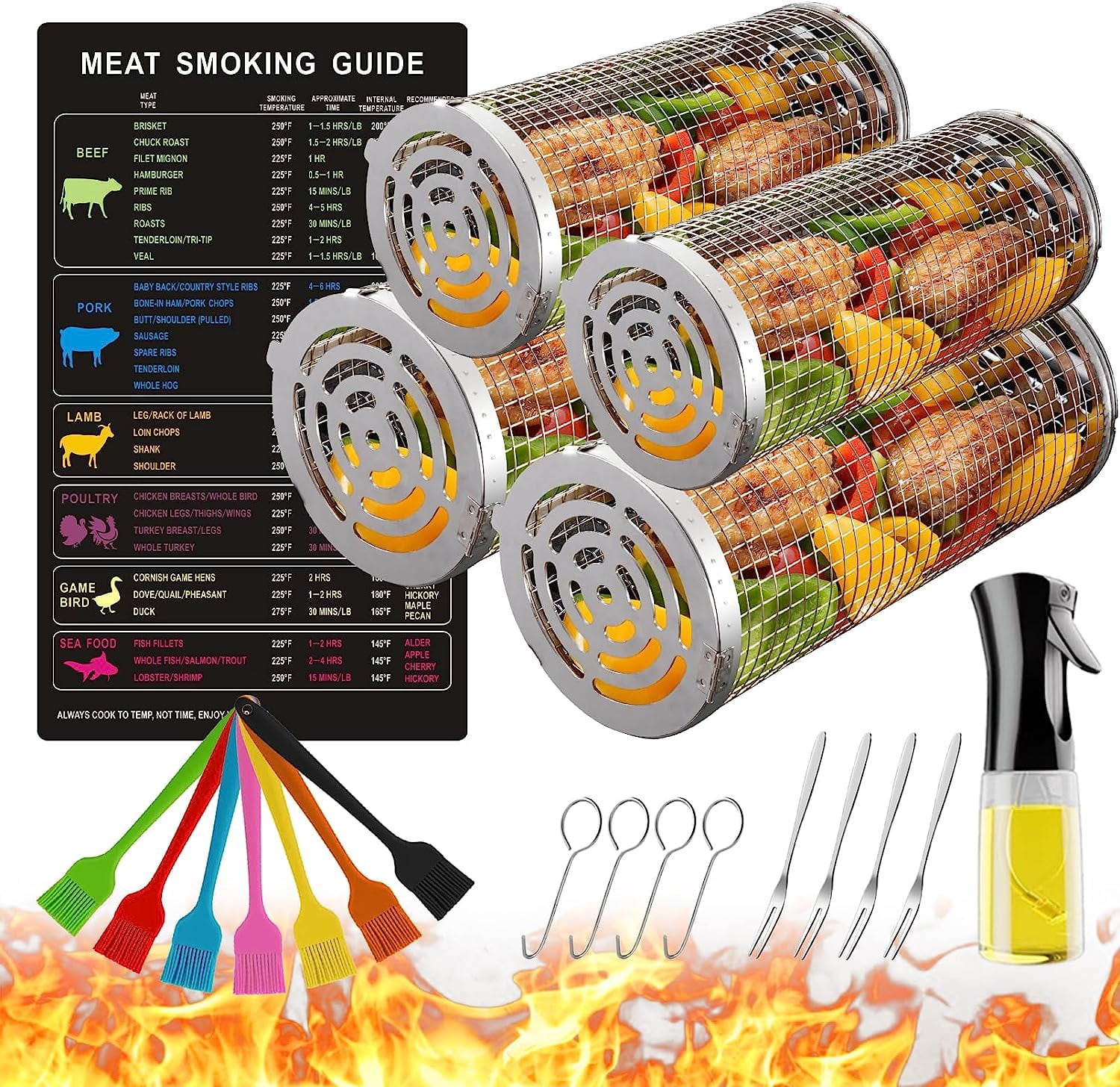 Rolling Grilling Baskets for Outdoor Grilling - Grill Grate Charcoal ...
