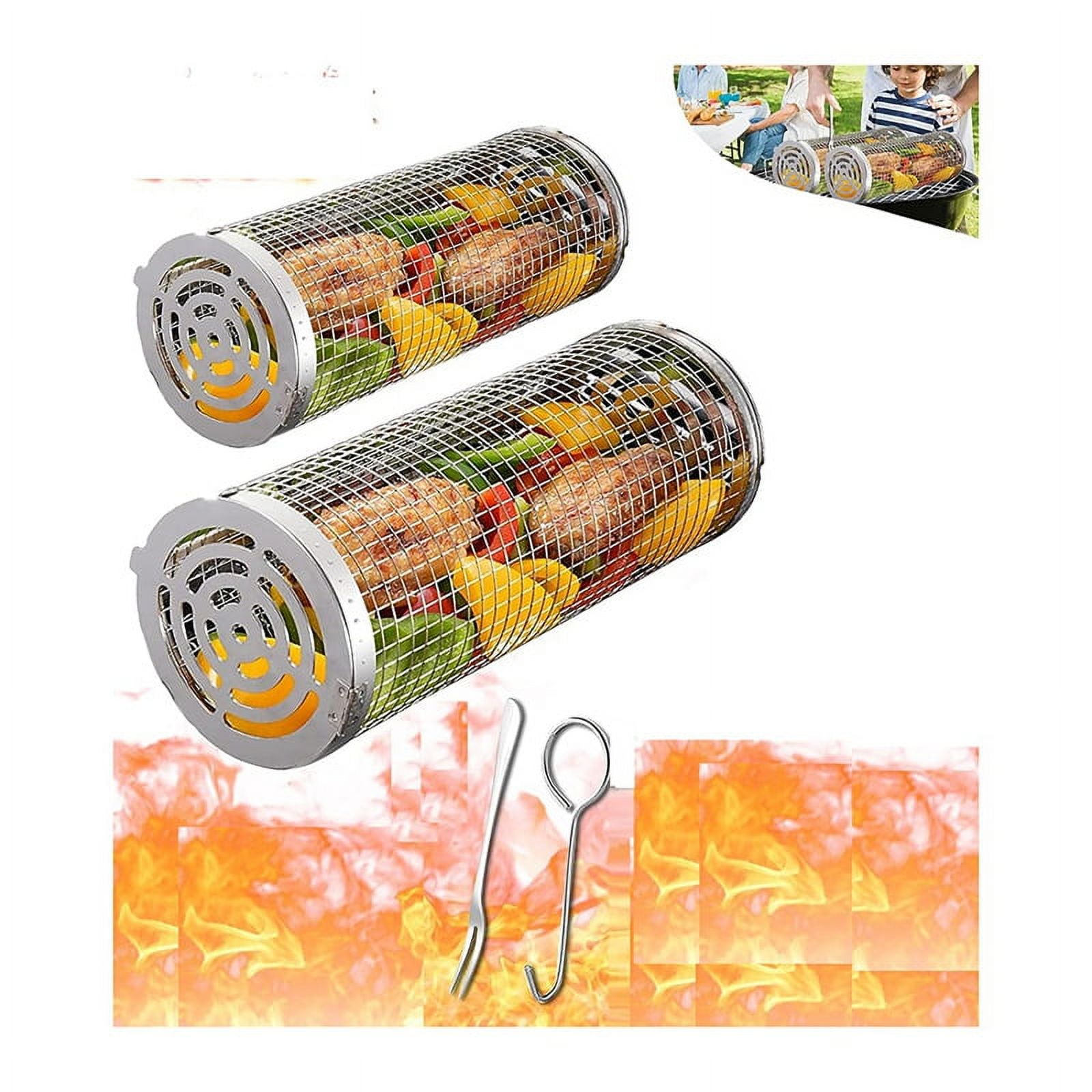 Rolling Grilling Baskets for Outdoor Grill Bbq Mesh Barbecue Cylinder ...