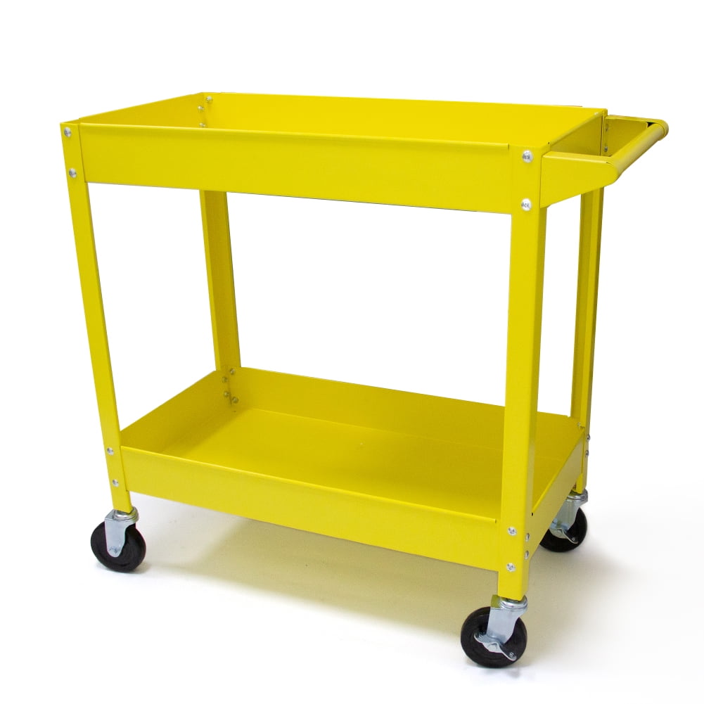Rolling Heavy Duty Utility Metal Cart, 2 Shelves, Steel, Mobile with ...