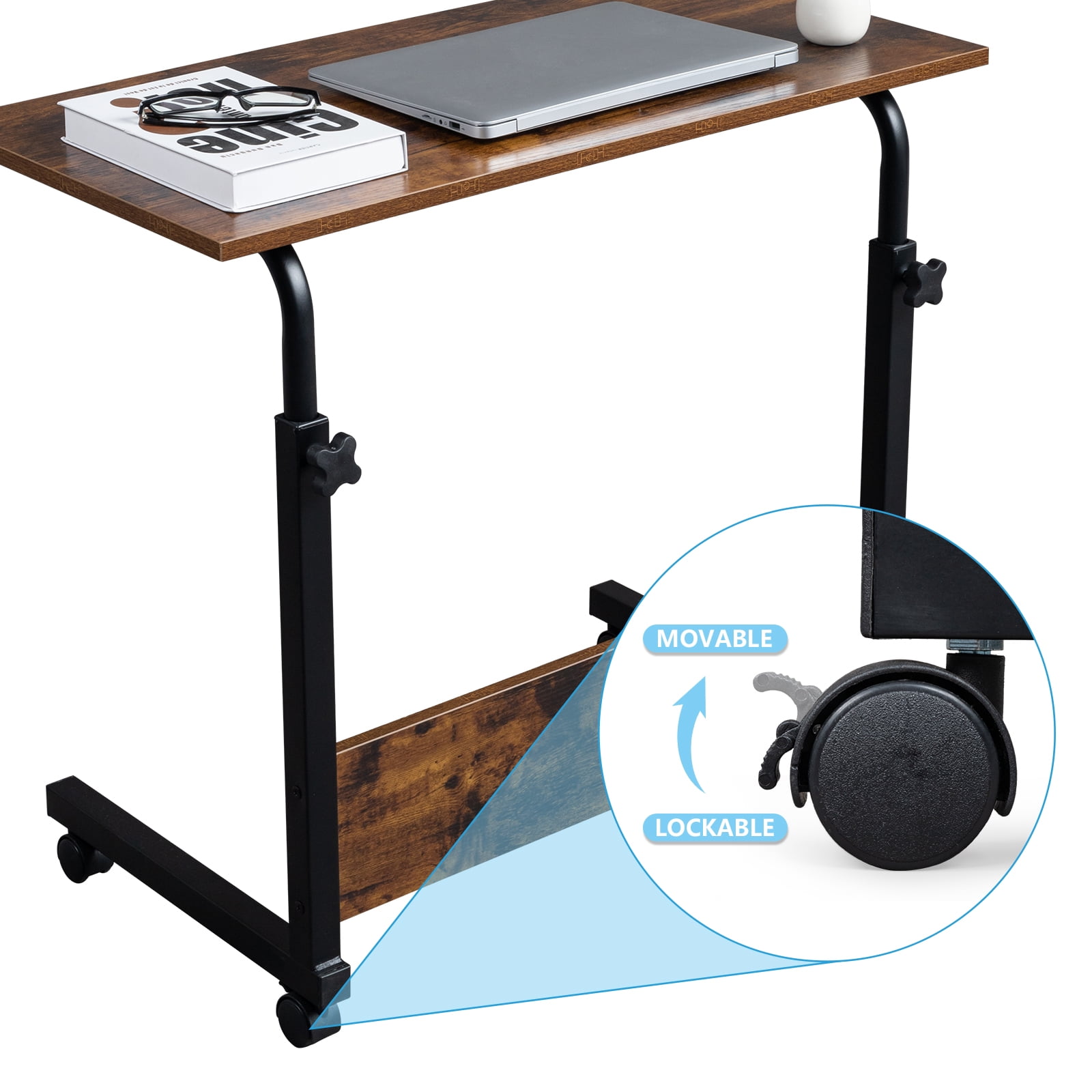 Rolling Height-Adjustable Side Table - 15MM P2 Chipboard Steel Frame ...