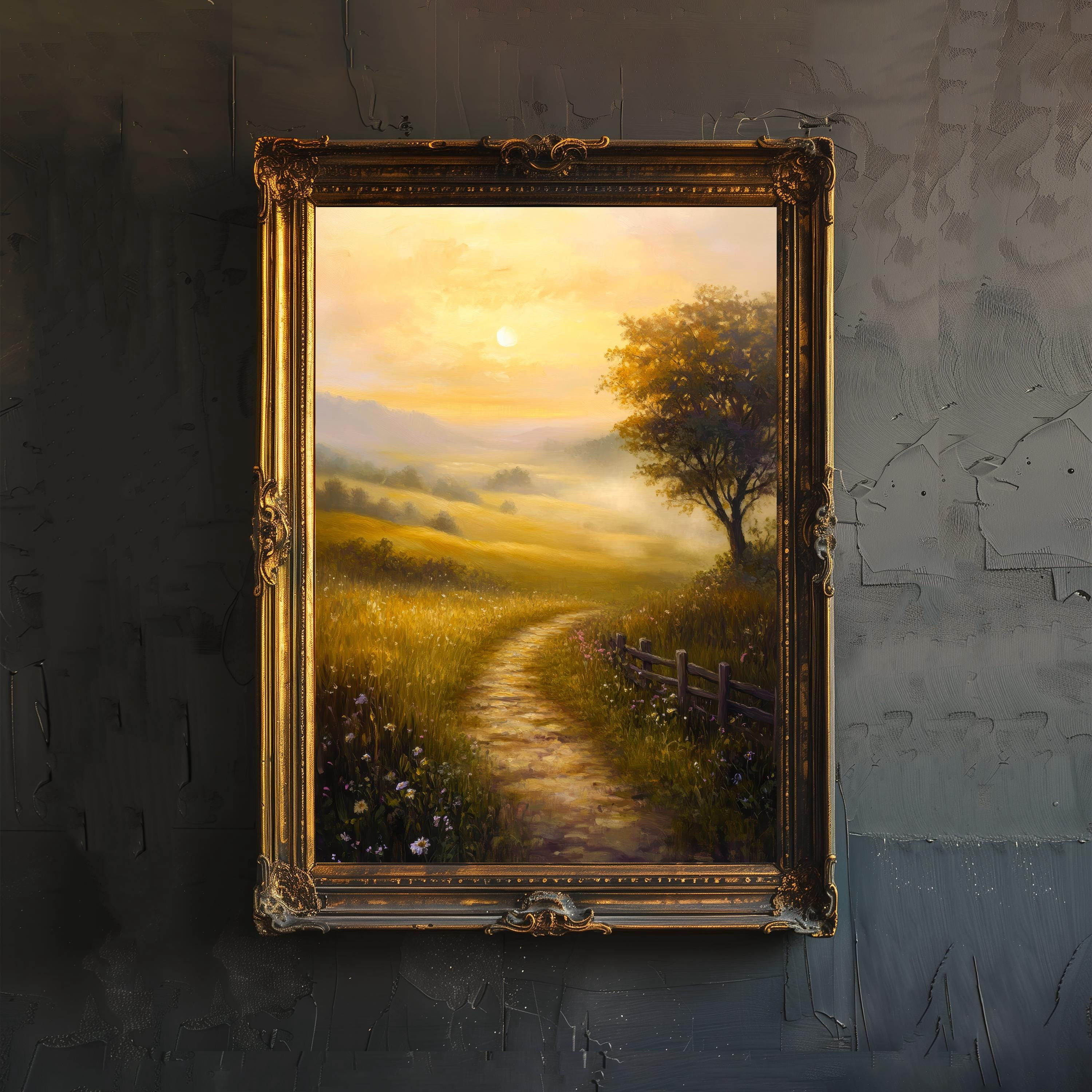 Rolling Hills Misty Meadow Poster Cottagecore Decor Dark Academia Art ...