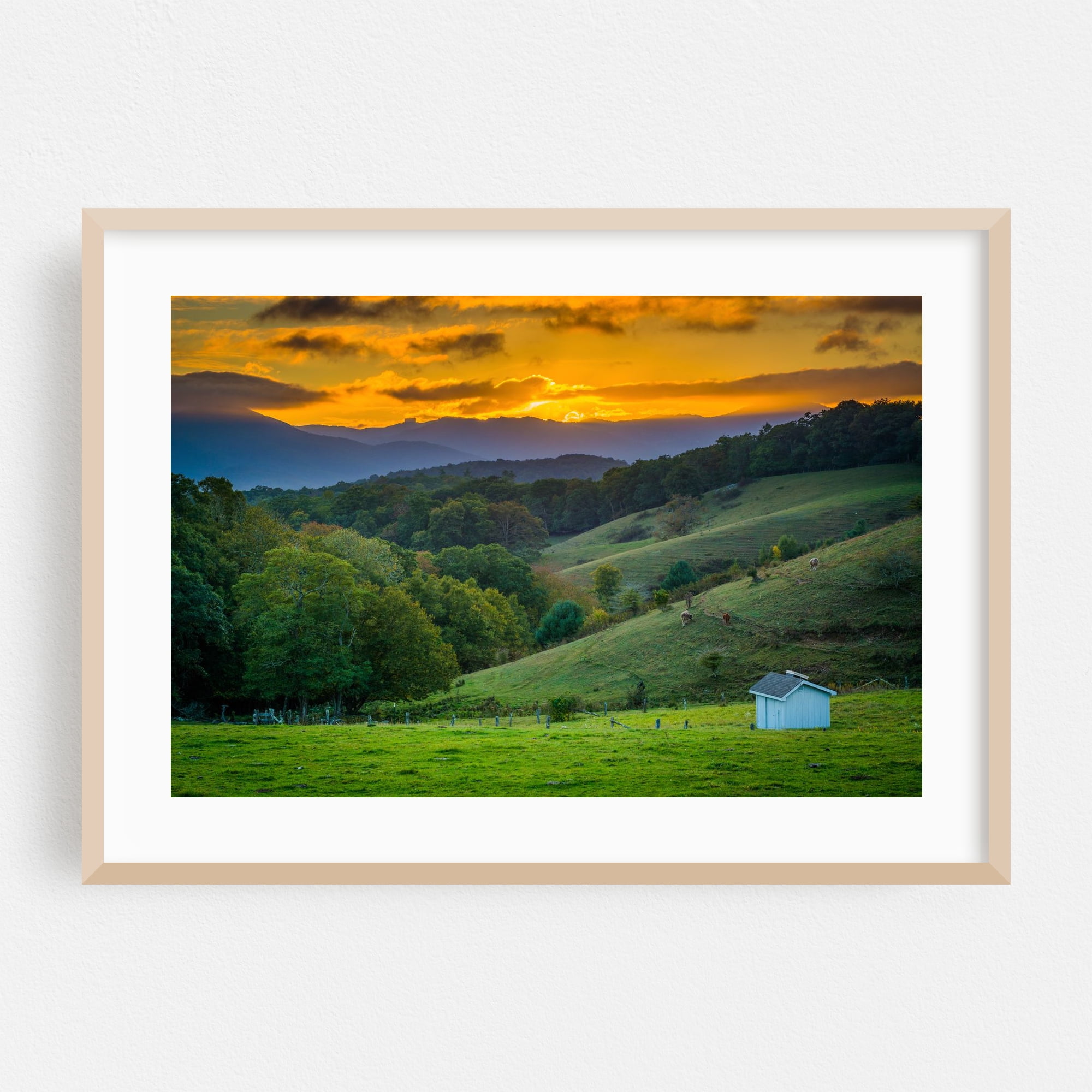 Rolling Hills - North Carolina Photography Oak Framed Wall Art Print 16 ...