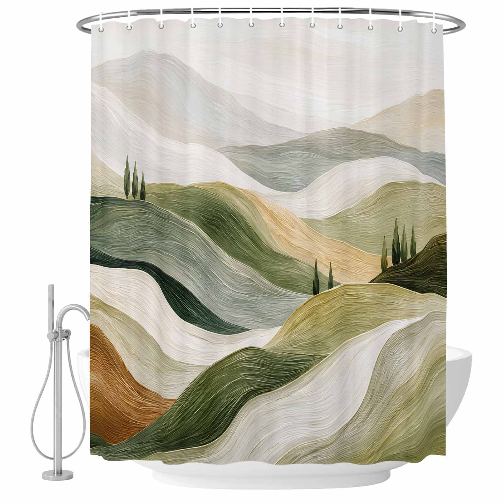 Rolling Hills Shower Curtain for Bathroom, Rustic Abstract Cypress Tree ...